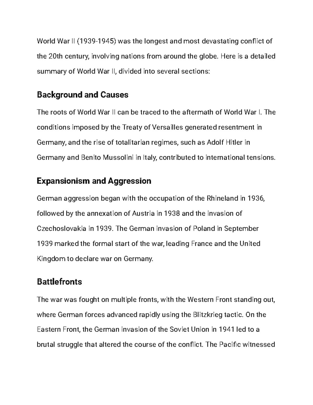 Introduction world war 2 english - World War II (1939-1945) was the ...