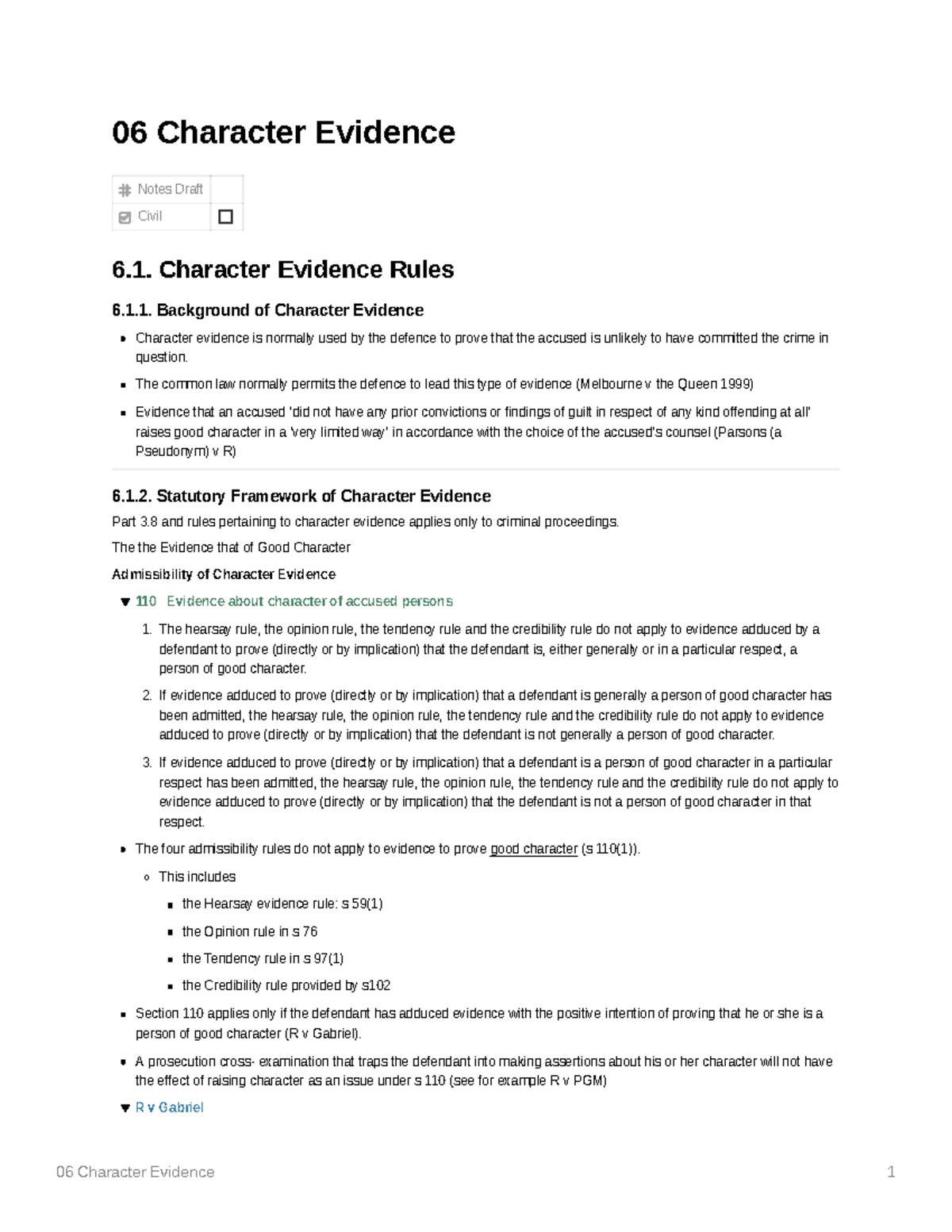 06 Character Evidence - 06 Character Evidence Notes Draft Civil 6 ...