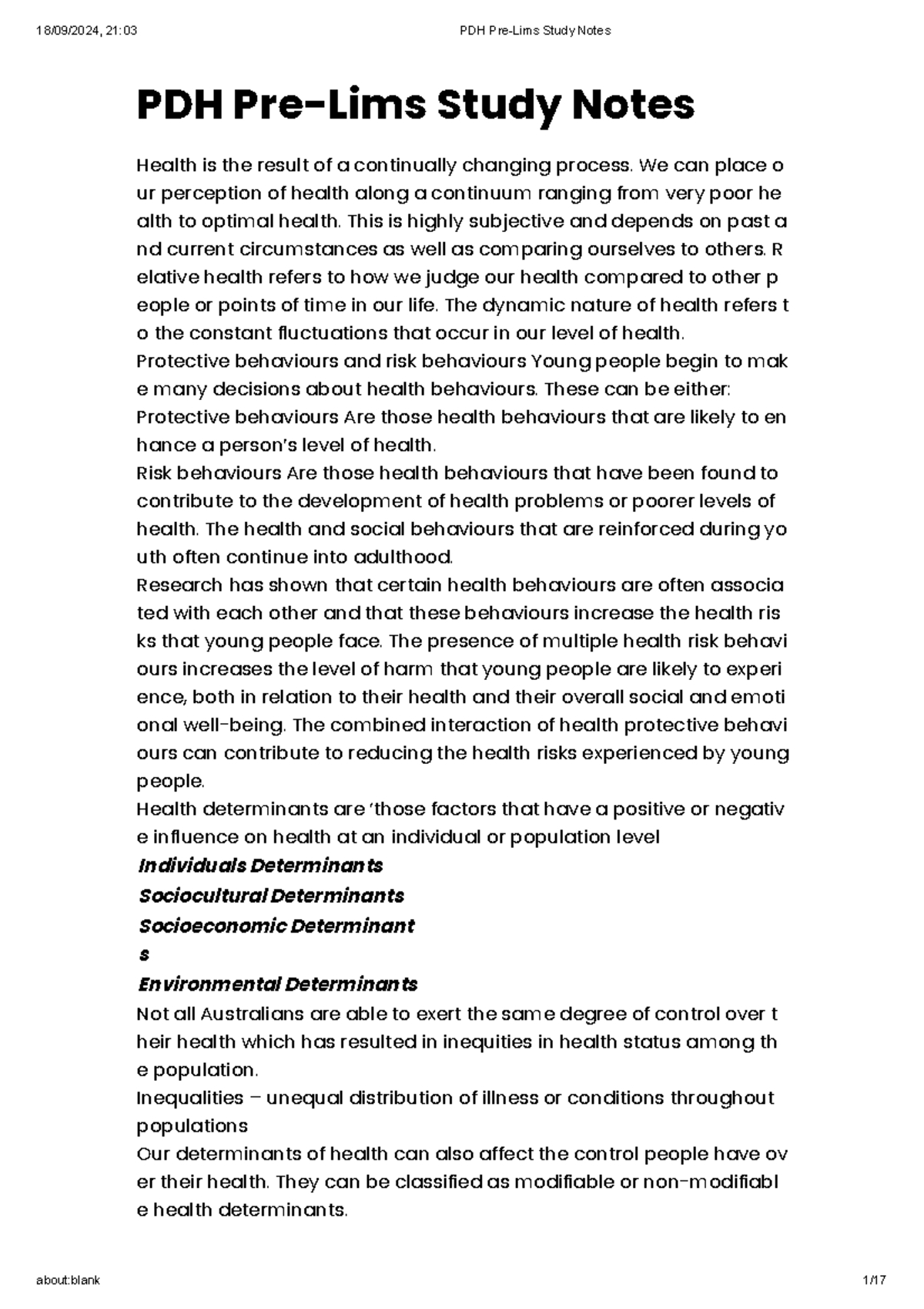 PDH Pre-Lims Study Notes - PDH Pre-Lims Study Notes Health is the ...