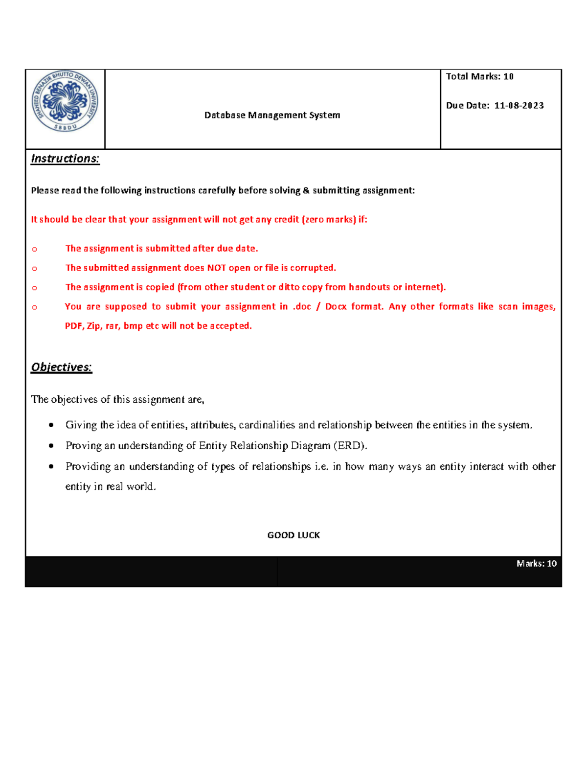 DBS Asignment - Database Management System Total Marks: 10 Due Date: 11 ...