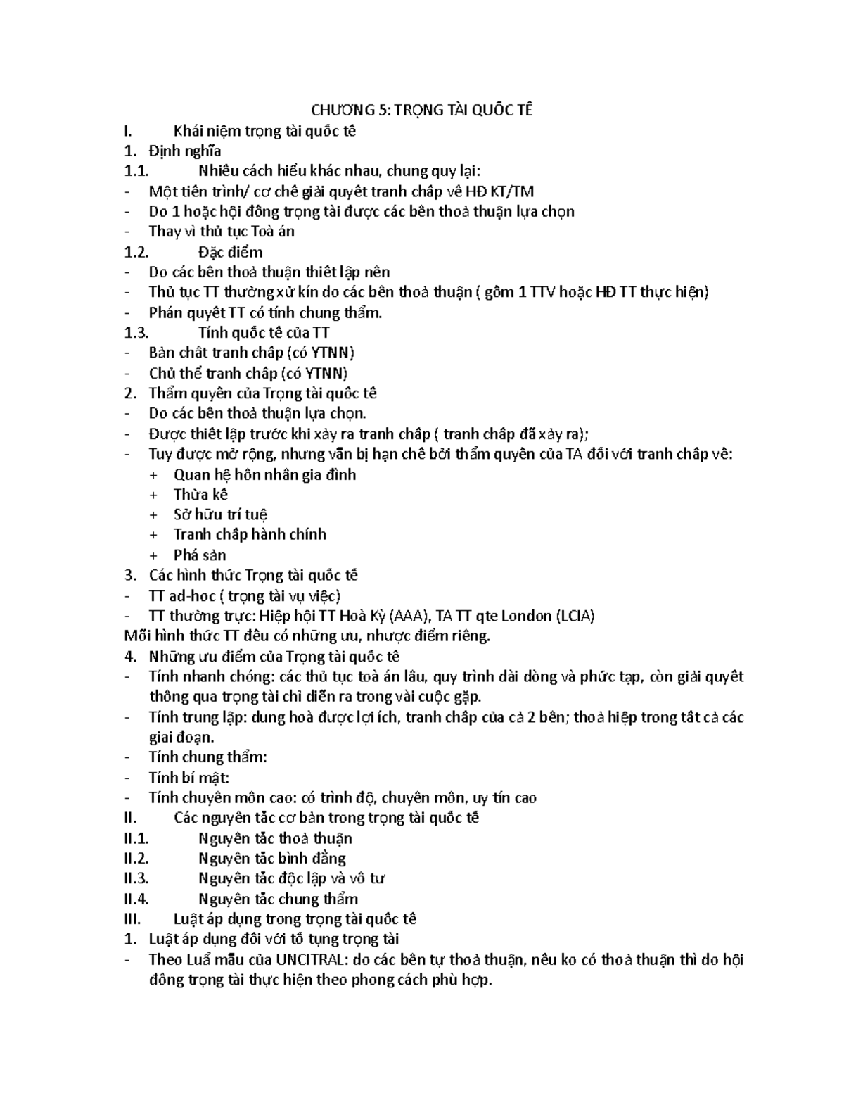 CHƯƠNG 5 - tư pháp - abc - CH ƯƠNG 5: TR ỌNG TÀI QUỐỐC TẾỐ I. Khái ni m tr ng tài quốốc tếốệ ọ Đ ...