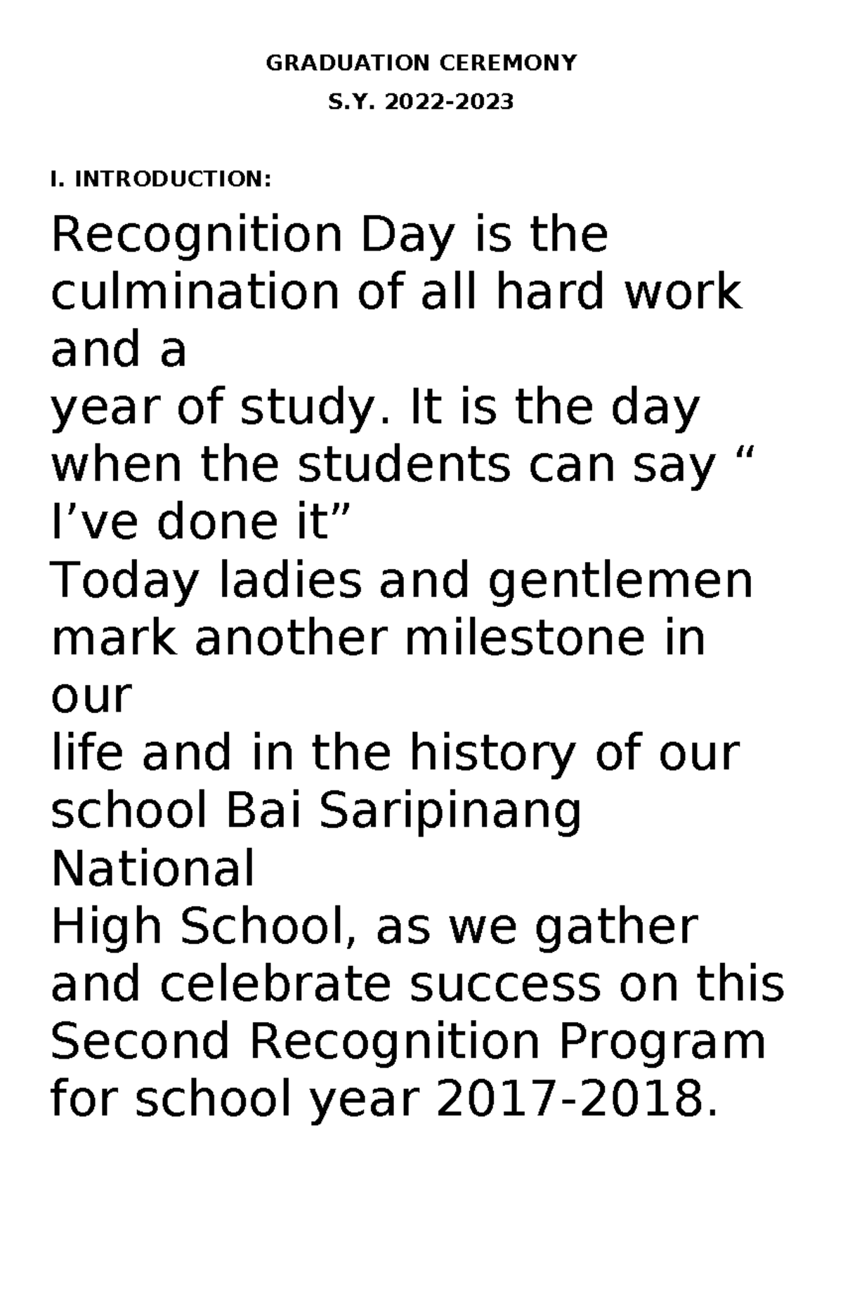 Graduation Script 2022-2023 - GRADUATION CEREMONY S. 2022- I ...