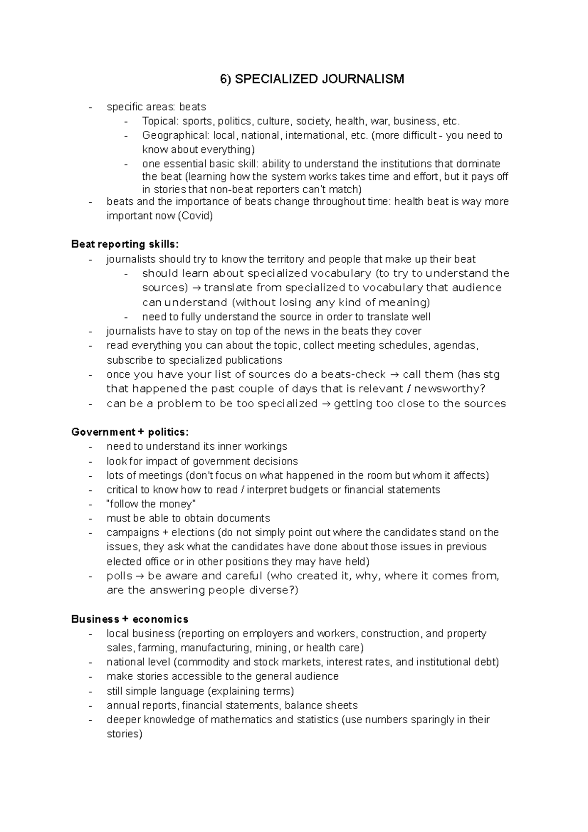 News Reporting 06 Specialized journalism - 6) SPECIALIZED JOURNALISM ...