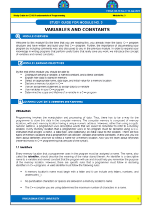 BASIC PROGRAM STRUCTURE IN C++ - Fundamentals of Programming - PangSU - Studocu