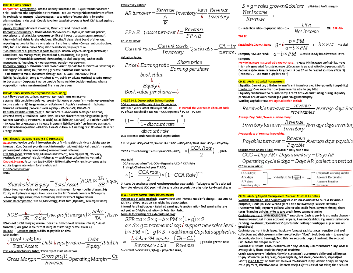 TT1 Cheet Sheet - CH2: Business Finance Corporation: Advantages ...