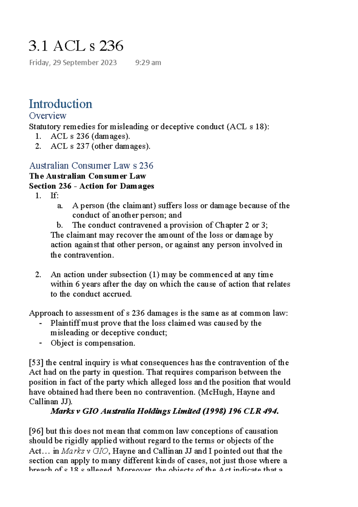 31 Acl S 236 Lecture Notes Introduction Overview Statutory Remedies For Misleading Or
