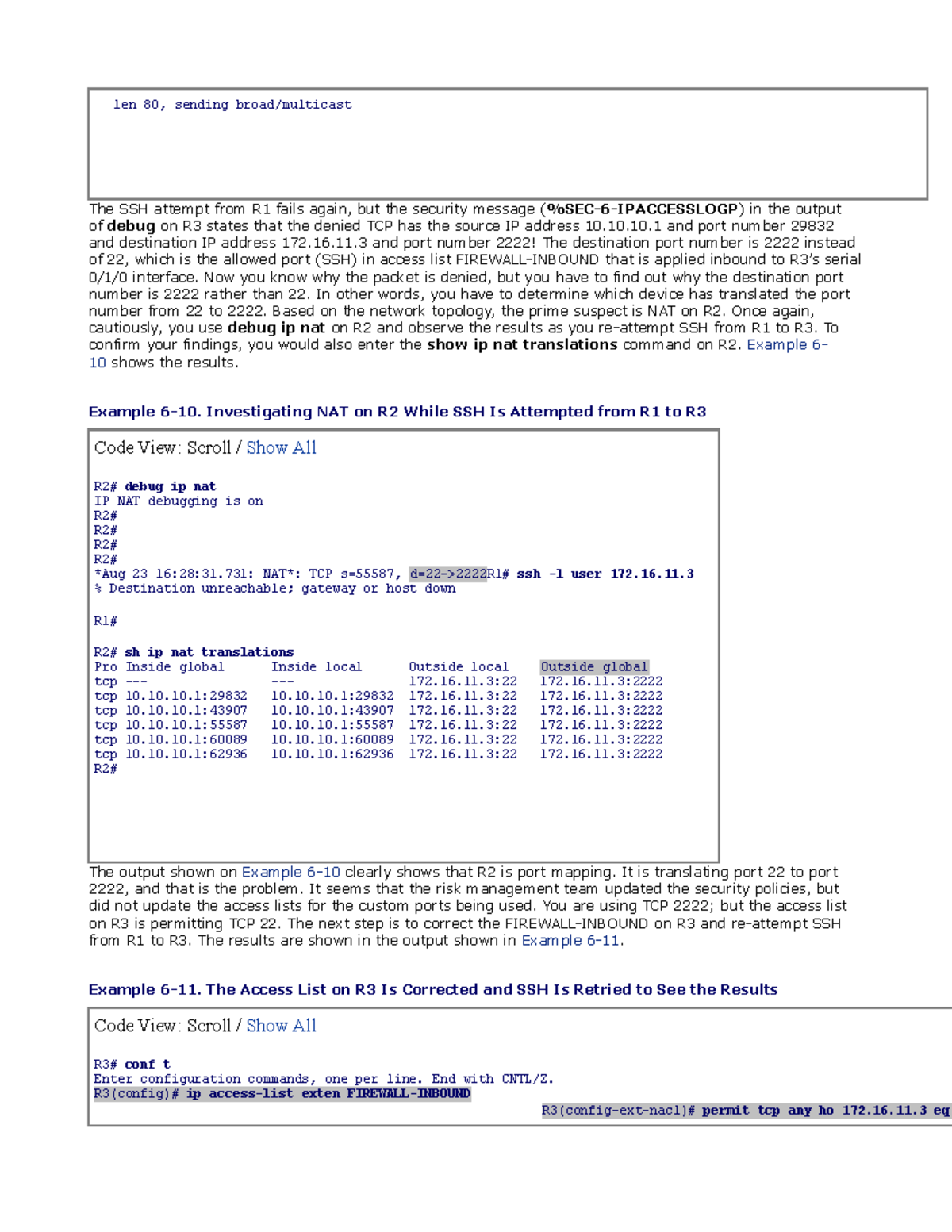 Troubleshooting and Maintaining Cisco IP Networks - len 80, sending broad/multicast The SSH ...