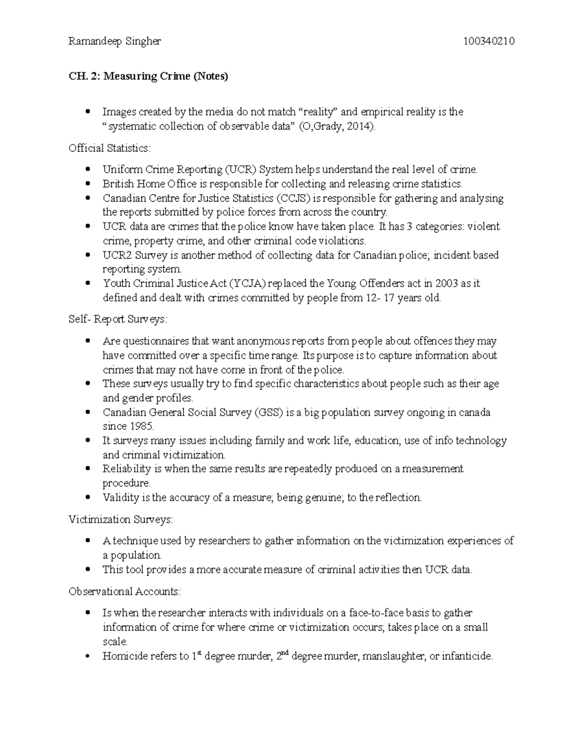 Crim CH2 Notes - One of the easiest course at KPU. Take the course with ...