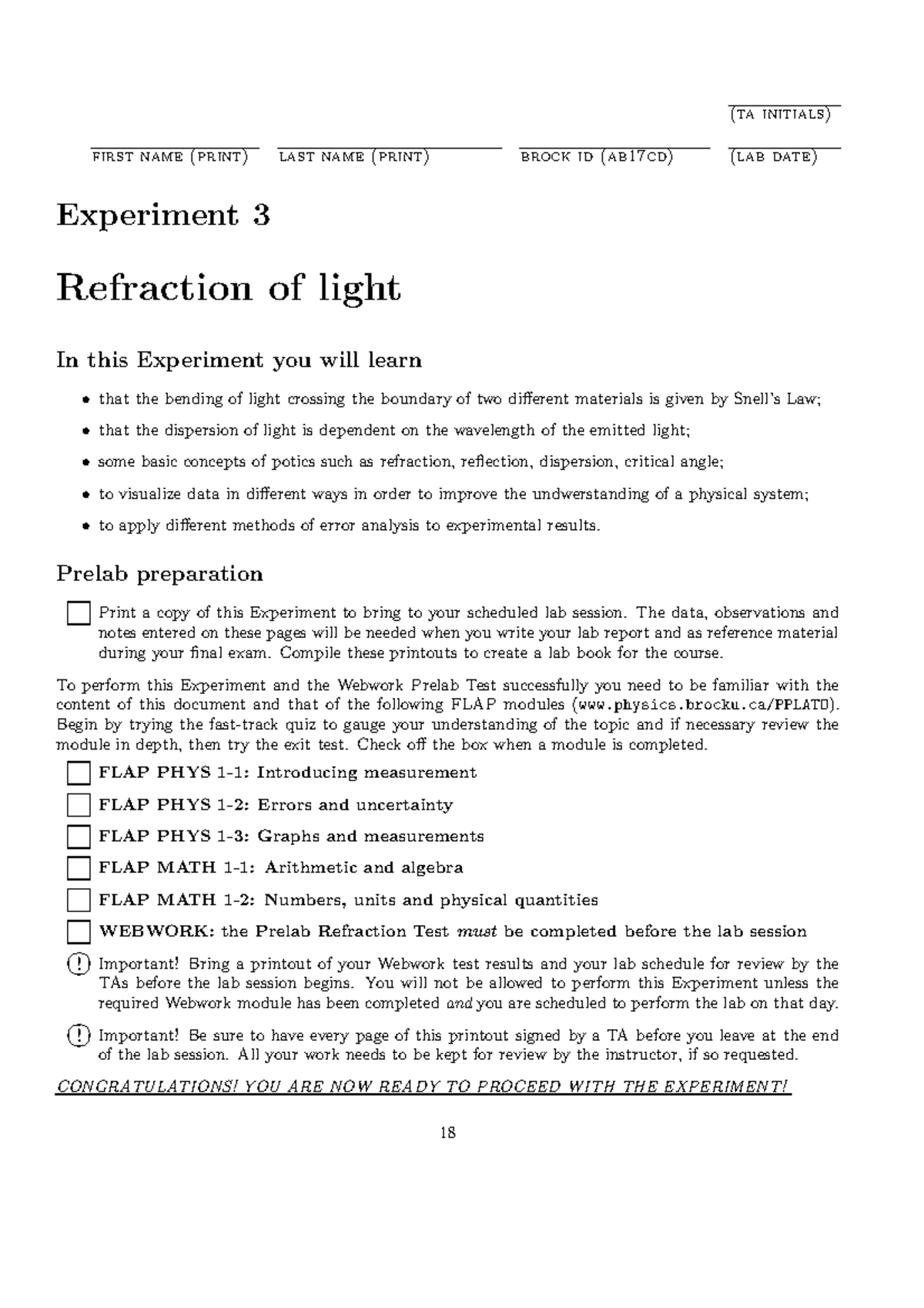 Refraction - Prelab preparation Print a copy of this Experiment to ...