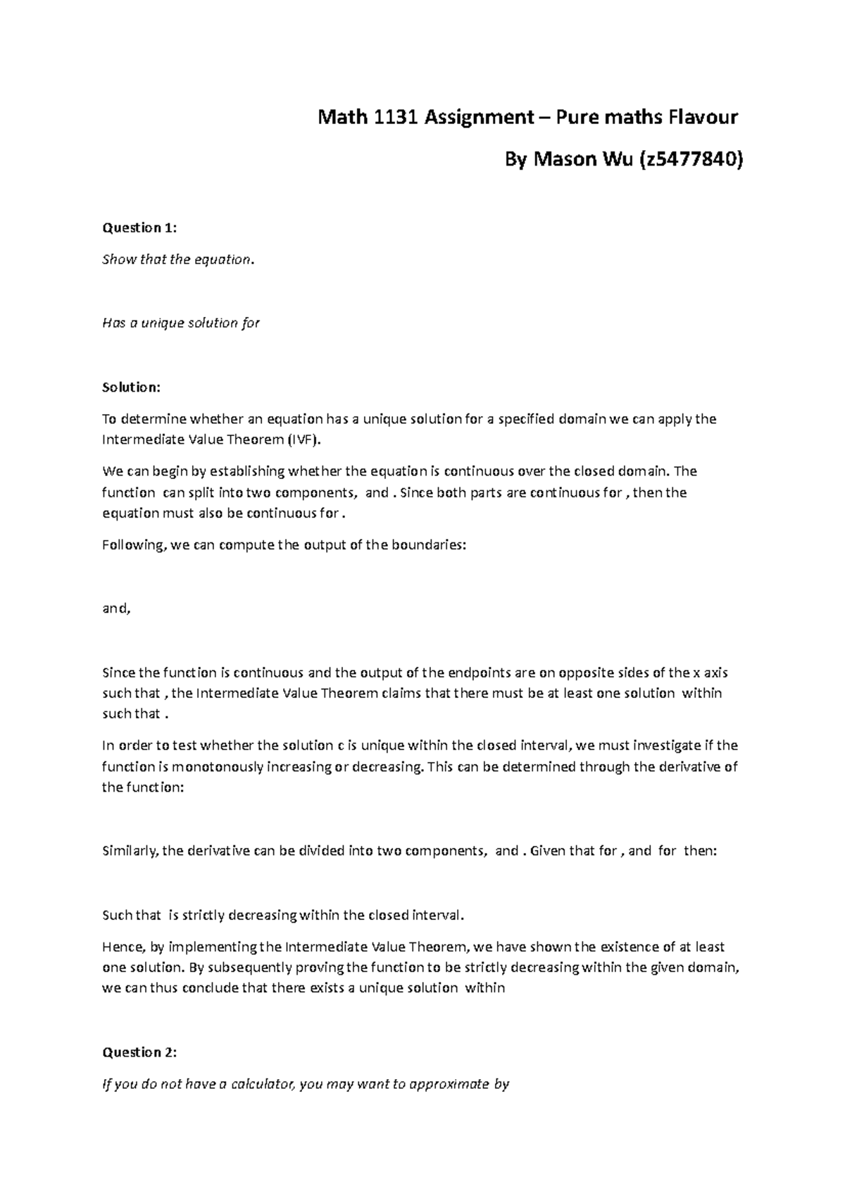 Pure Math 1131 Assignment - Math 1131 Assignment – Pure maths Flavour By Mason Wu (z5477840 ...
