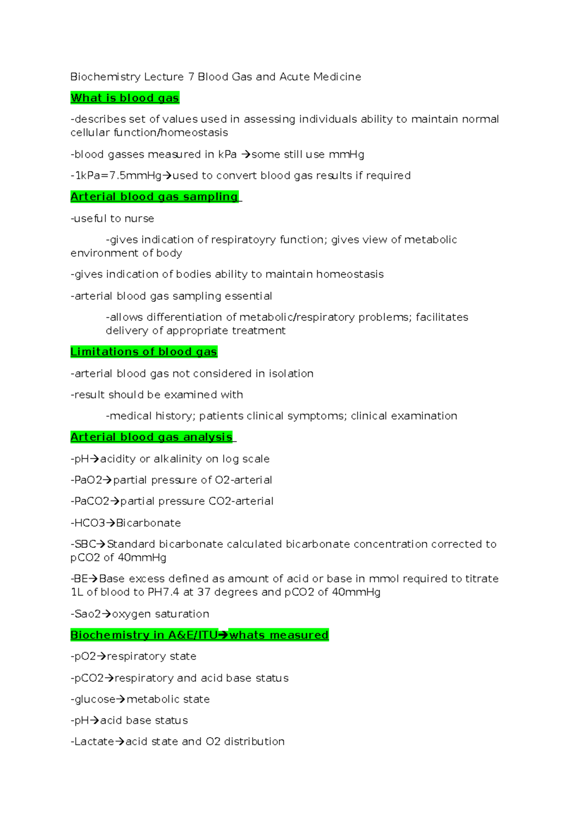 Lecture 7 Blood Gas and Acute Medicine - Biochemistry Lecture 7 Blood ...