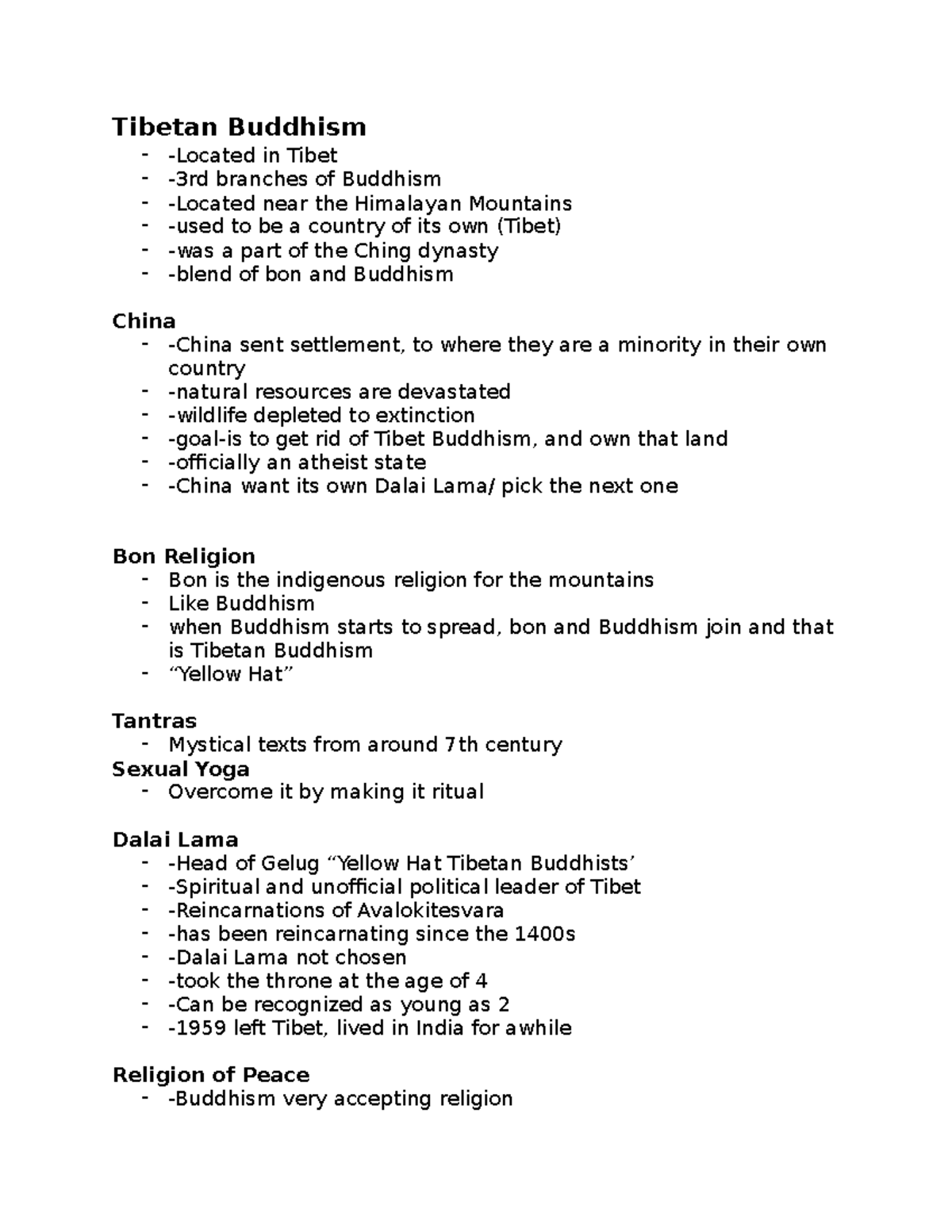 Tibetan Buddhism - Intro to Religion Notes, Early Part of the Semester ...