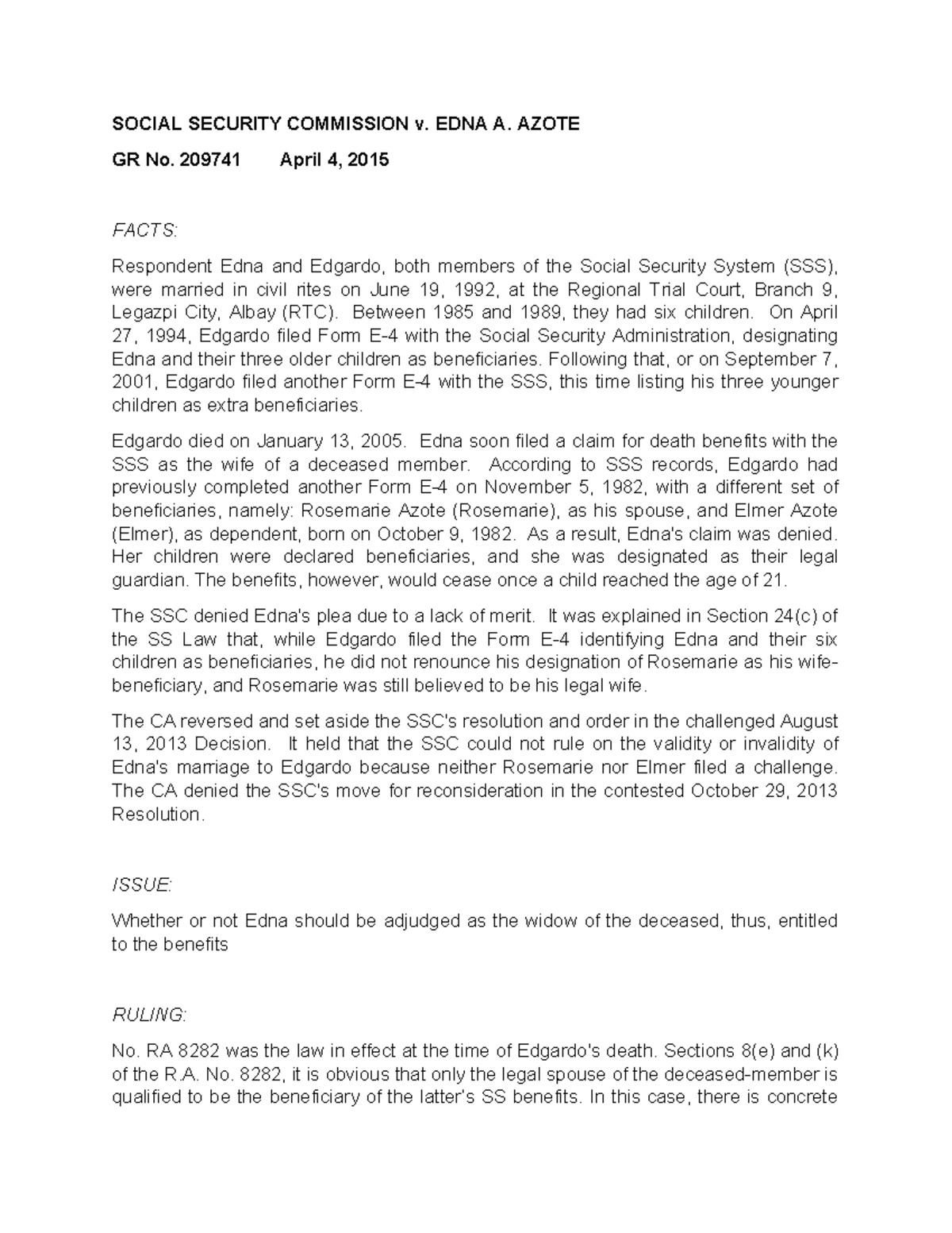 Social Security Commission v. EDNA A. Azote - SOCIAL SECURITY ...