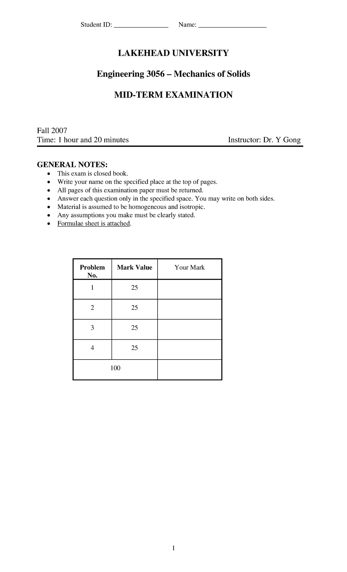 Midterm exam, questions and answers - Student ID: ________________ Name