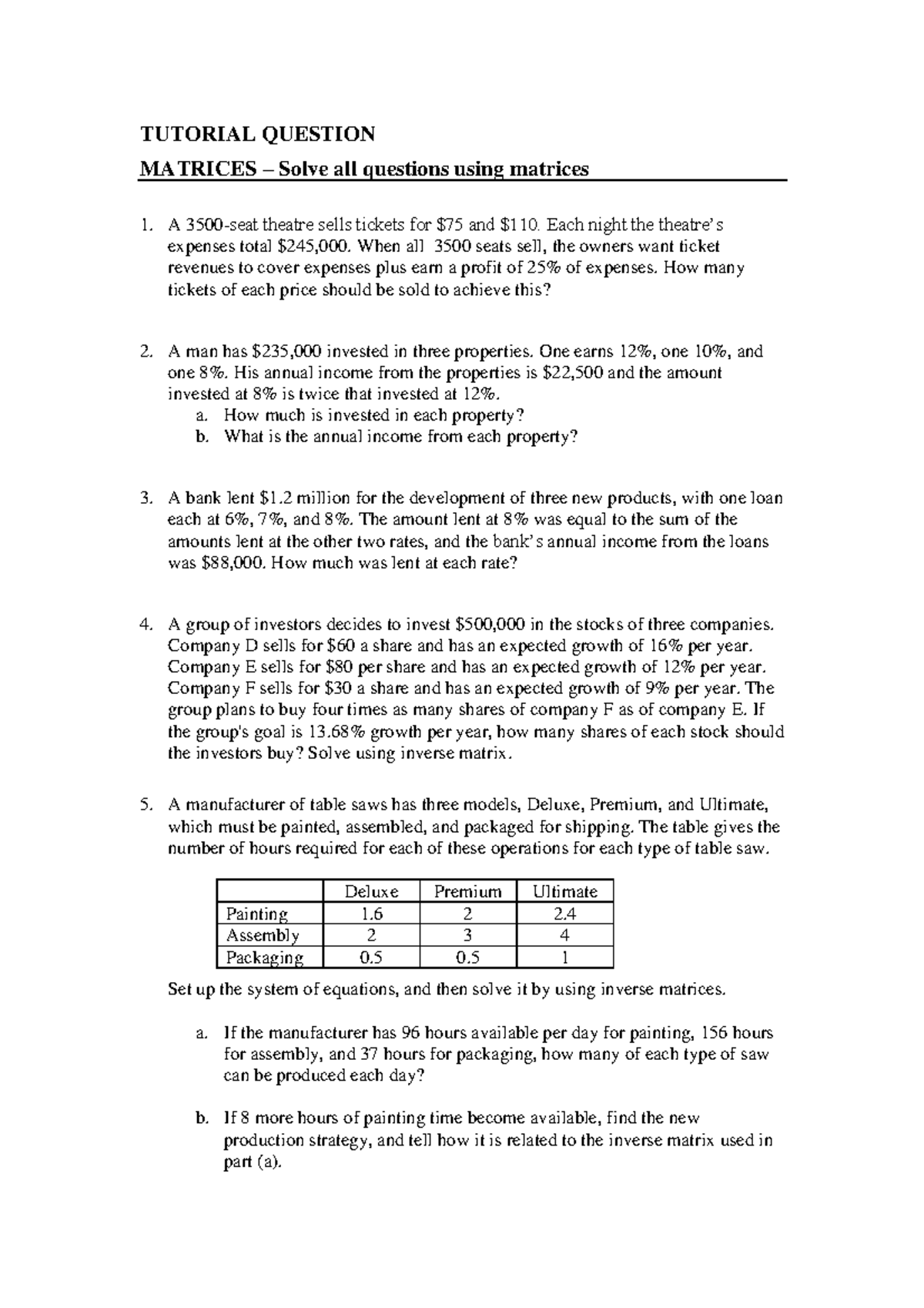 Multiplication and Applications of Matrices - Tutorial 02 - TUTORIAL ...