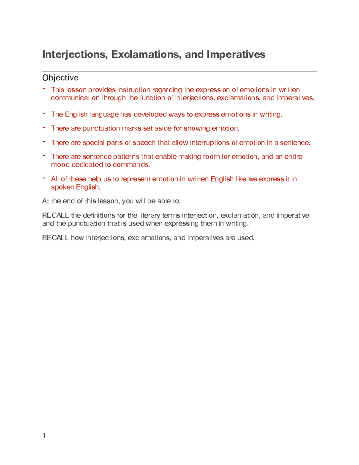 Lesson 7 - Objective - Interjections, Exclamations, and Imperatives ...