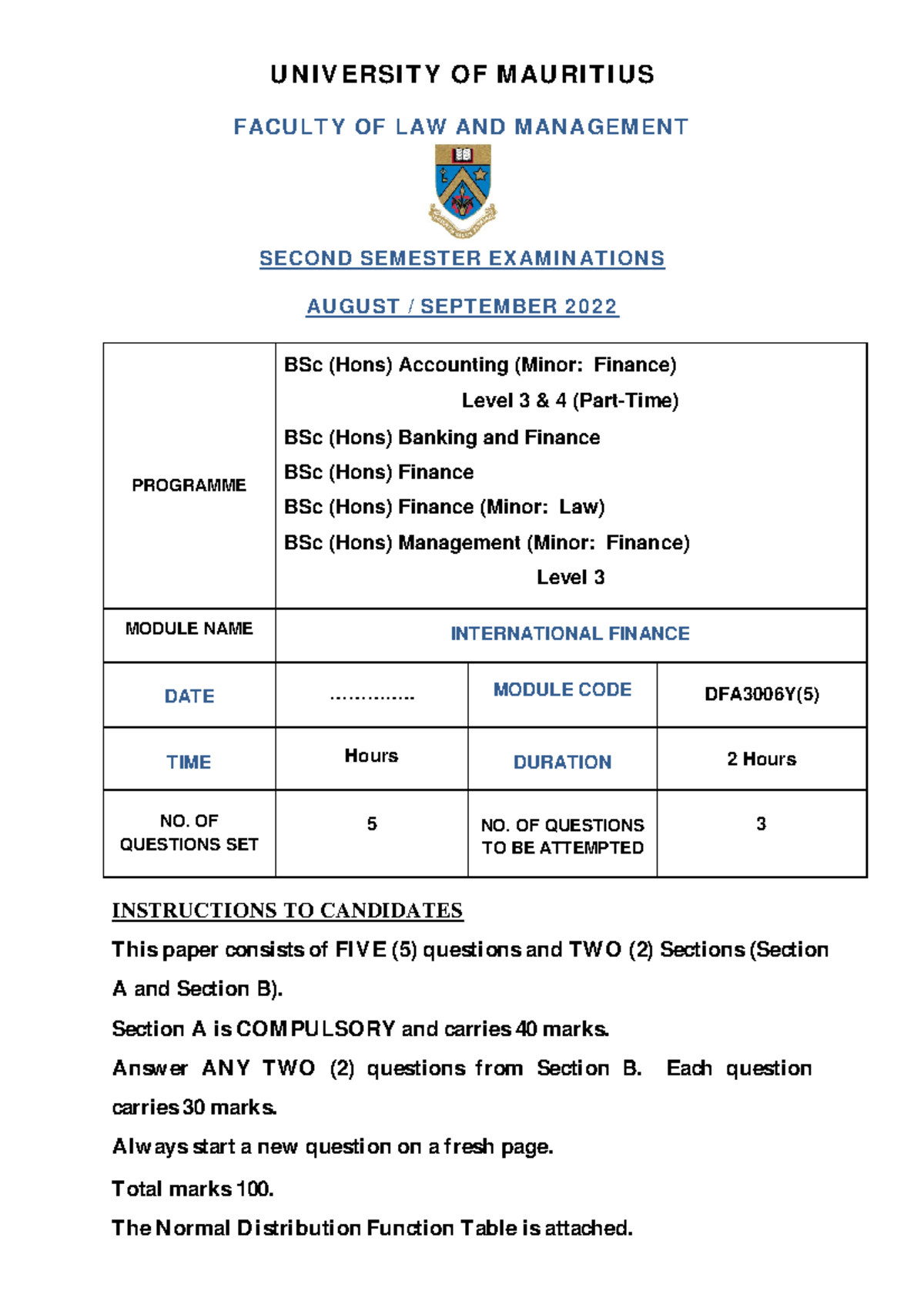 DFA3006Y-5-2022-2 - Past papers examinations - U N I V ERSI T Y OF M ...