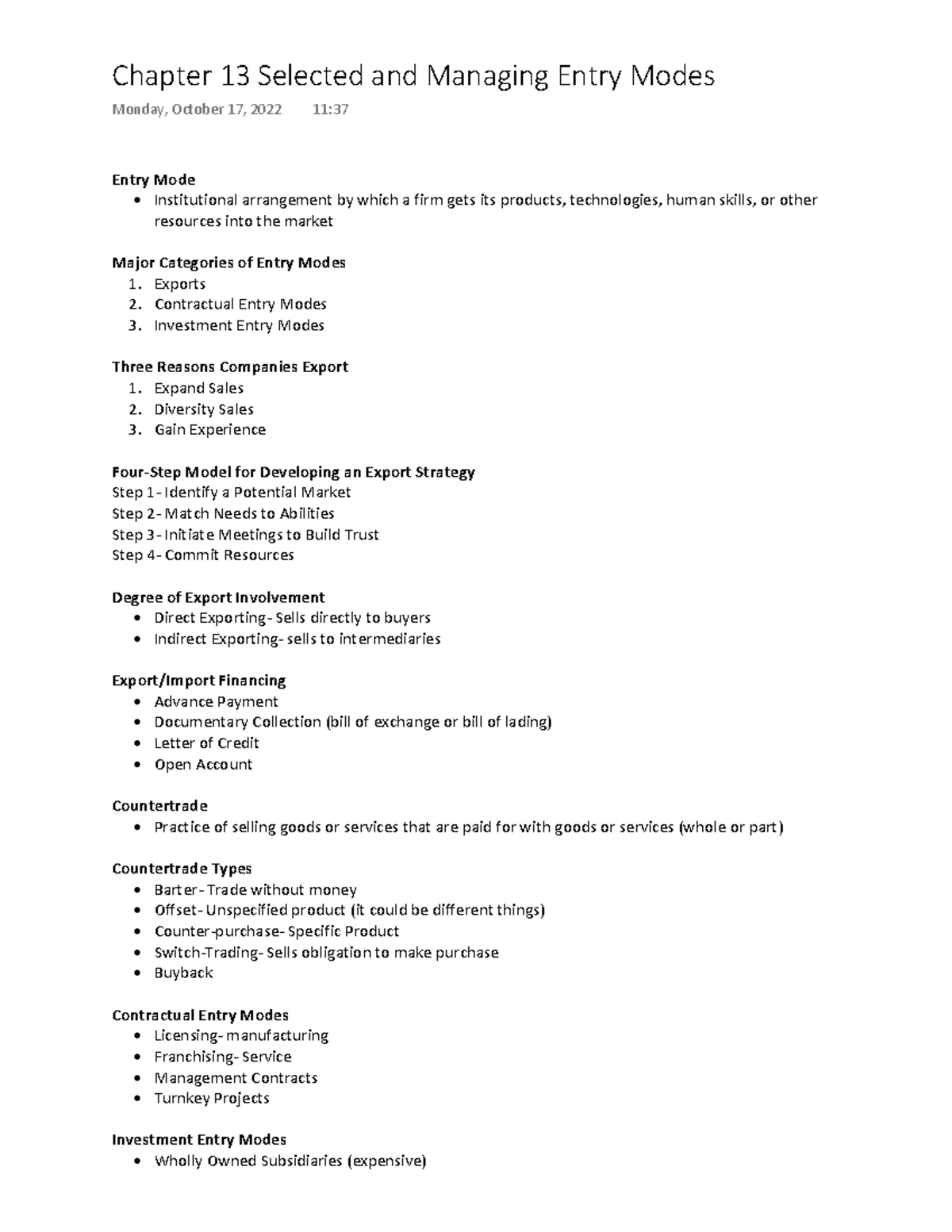 Chapter 13 Selected and Managing Entry Modes - Entry Mode Institutional ...