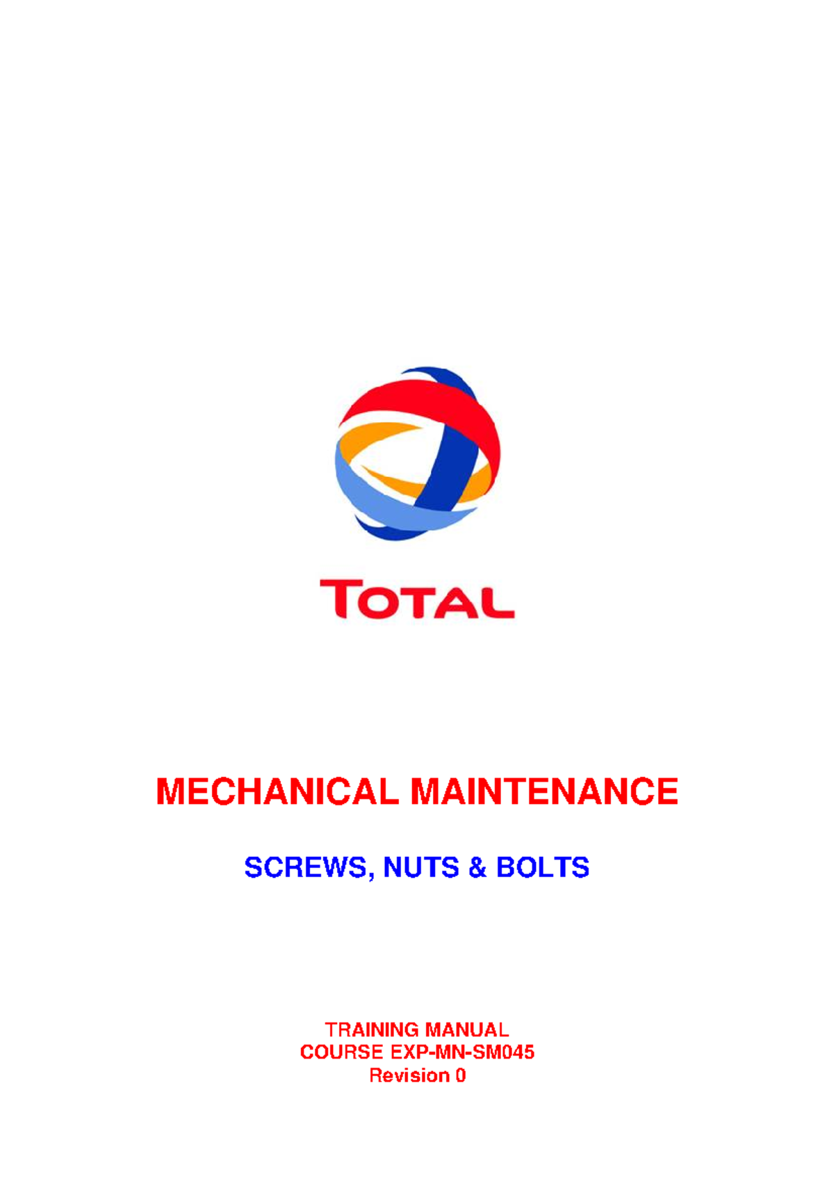 Total Mechanical Maintenance - Screws, Nuts & Bolts - MECHANICAL ...