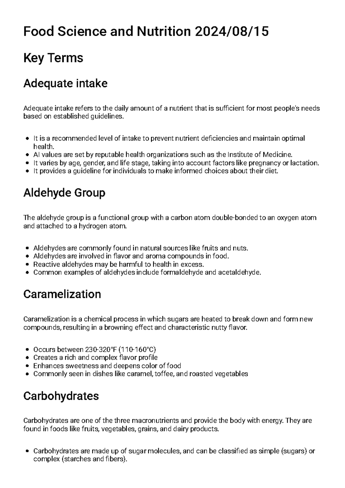 Carbohydrates, water and nutrition summary - Food Science and Nutrition ...