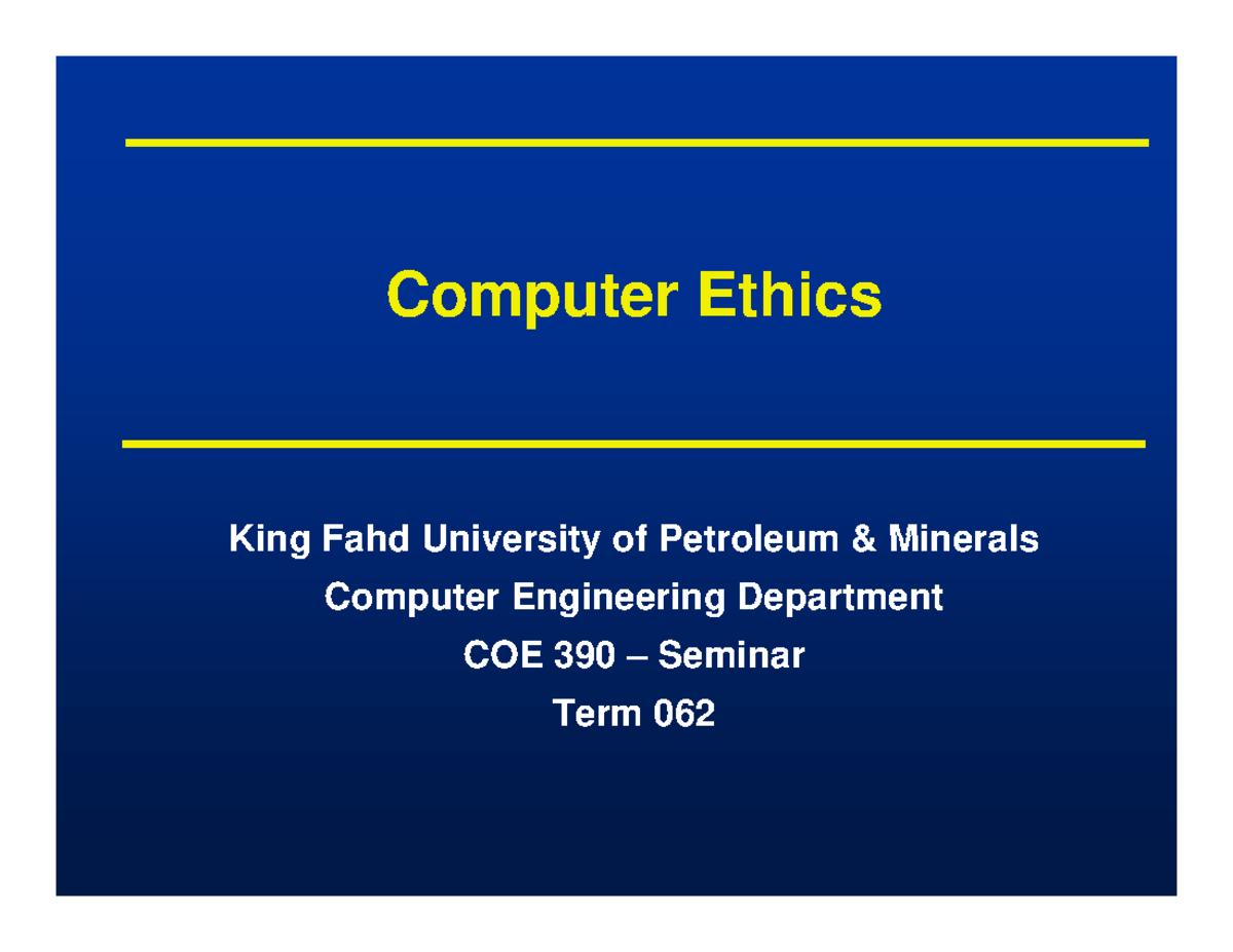 Ethics LN-3.1.1. Introduction to Computer Ethics - Computer ...