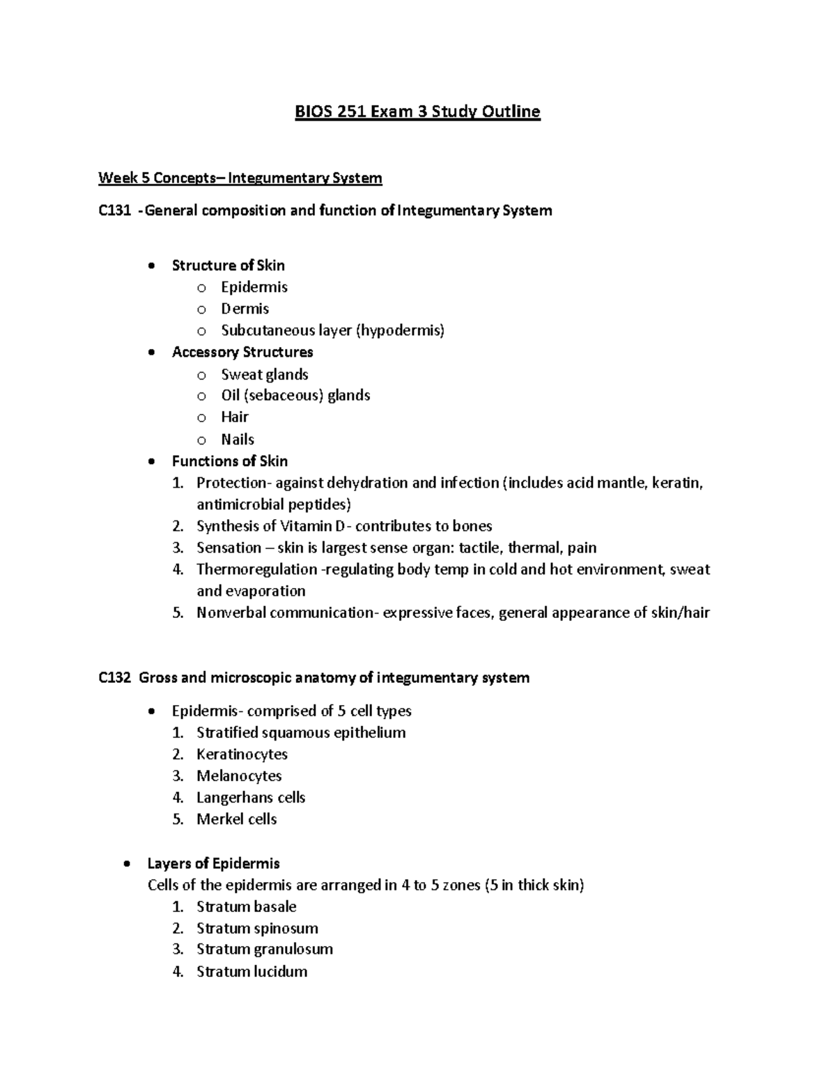 Exam 3 Study Guide - BIOS 251 Exam 3 Study Outline Week 5 Concepts ...