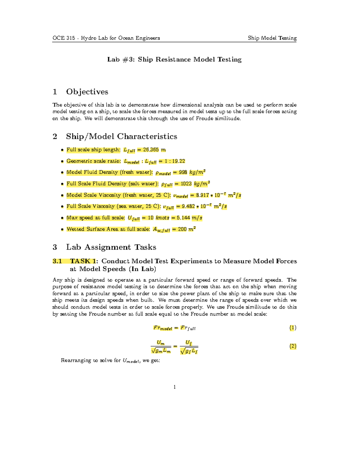 Lab3 directions - Lab #3: Ship Resistance Model Testing 1 Objectives ...