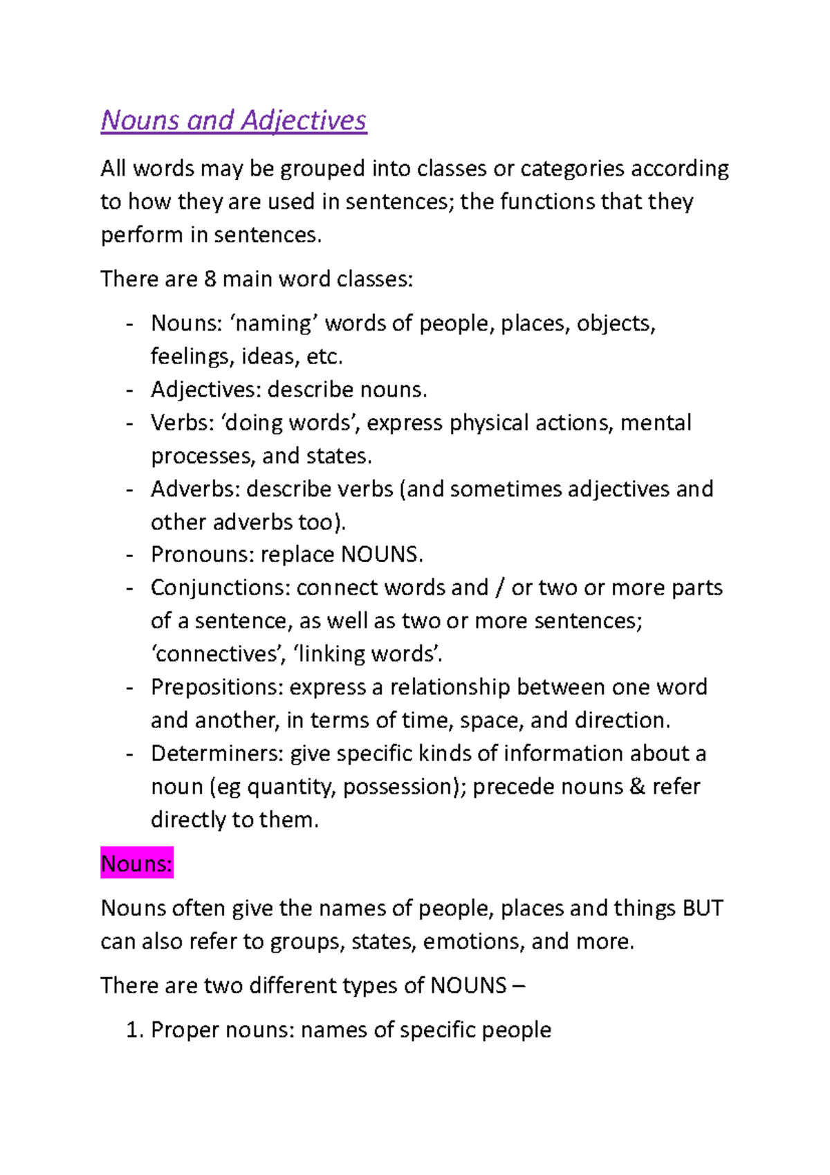 Nouns and Adjectives - notes - Nouns and Adjectives All words may be ...