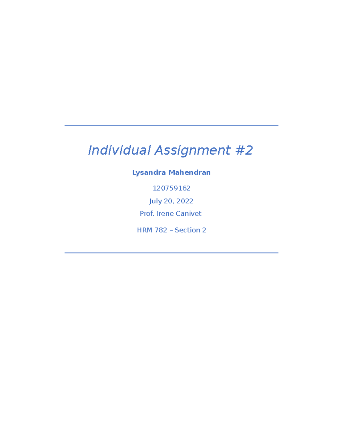 Individual Assignment #1 - Individual Assignment Lysandra Mahendran ...