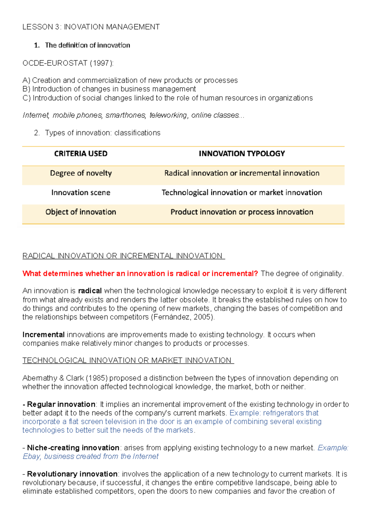 Lesson 3 - apuntes Fabiola - LESSON 3: INOVATION MANAGEMENT The ...
