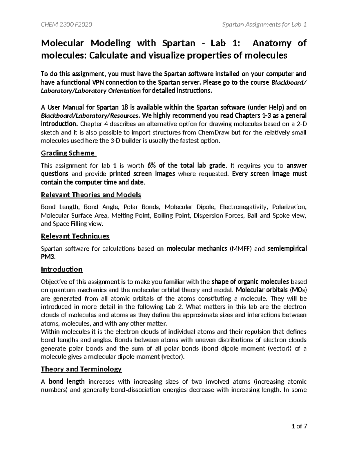 Computational Assignment for Lab 1 - Molecular Modeling with Spartan ...