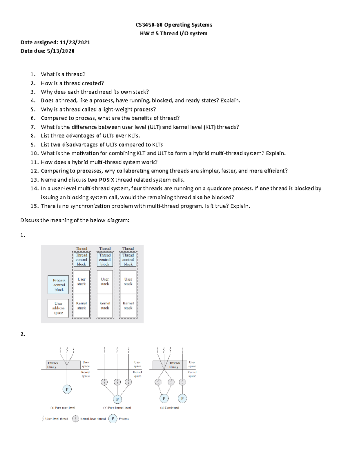 Homework 5 Threads Cs3450 60 Operating Systems Hw 5 Thread I O System Date Assigned 11 23