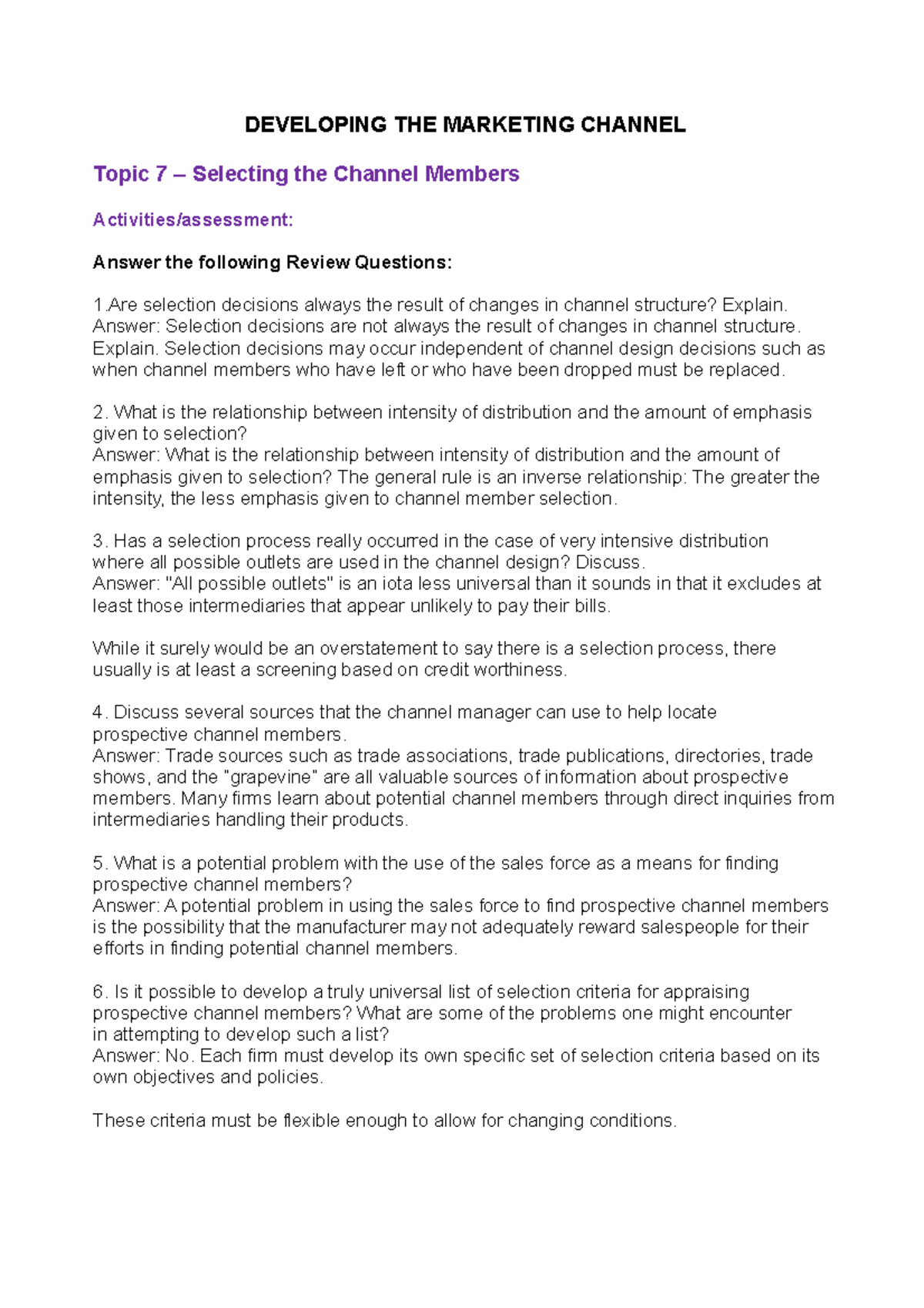 Assignment%20(Week%203) - DEVELOPING THE MARKETING CHANNEL Topic 7 ...