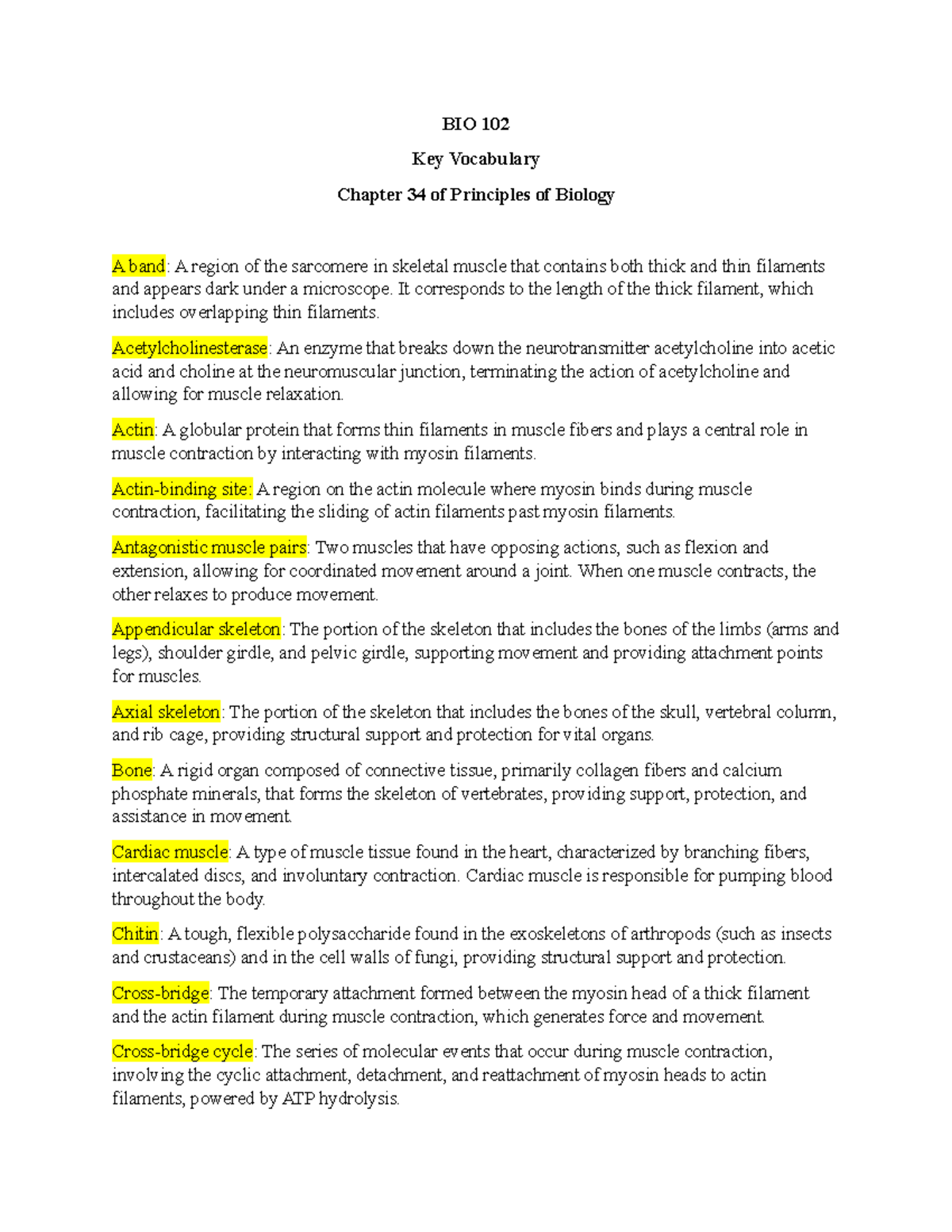 Chap 34 SG- Exam 2 - BIO 102 Key Vocabulary Chapter 34 of Principles of ...