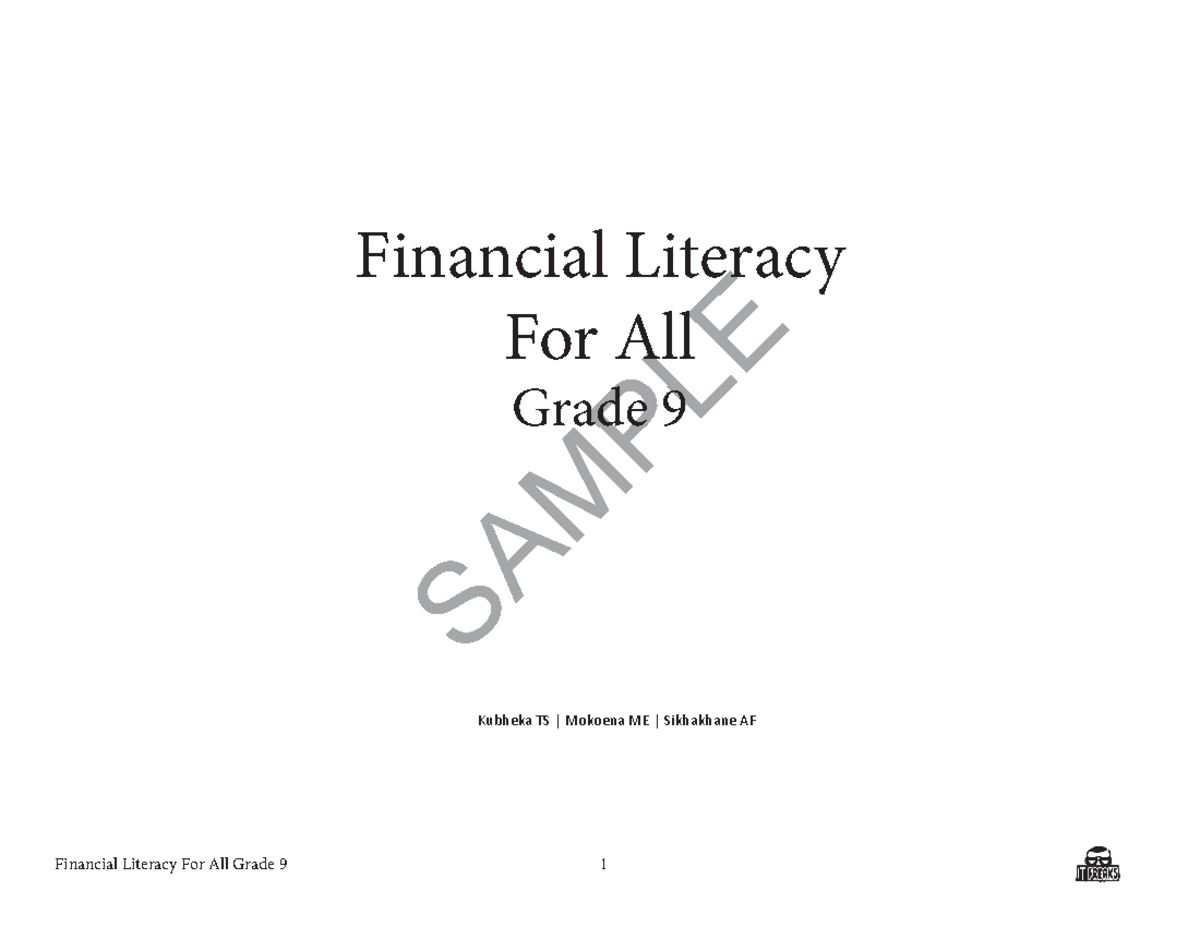 Ems 9 Sample - Class notes - 1 Financial Literacy For All Grade 9 ...