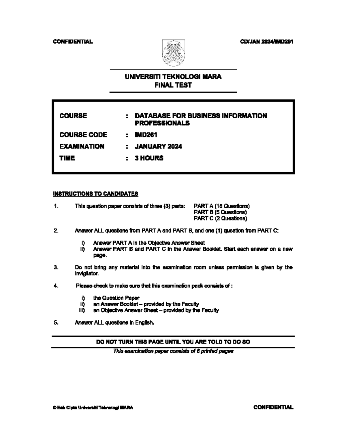 Test highlight - Final Test Example - CONFIDENTIAL UNIVERSITI TEKNOLOGI ...