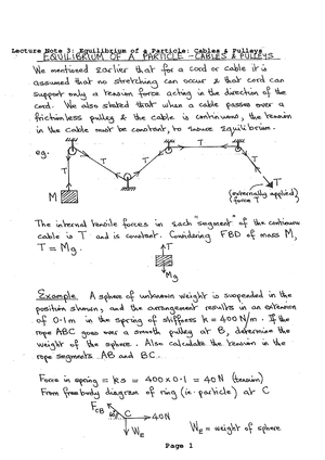 Tutorial questions - Lecture 2 - Tutorial questions on the Equilibruim of a particle – String ...