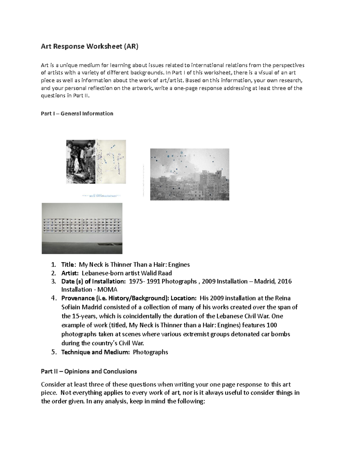 Art - Raad - Raad Art Response. - Art Response Worksheet (AR) Art is a ...