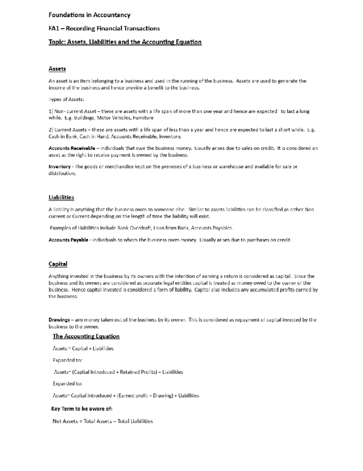 Accounting equation notes - Studocu