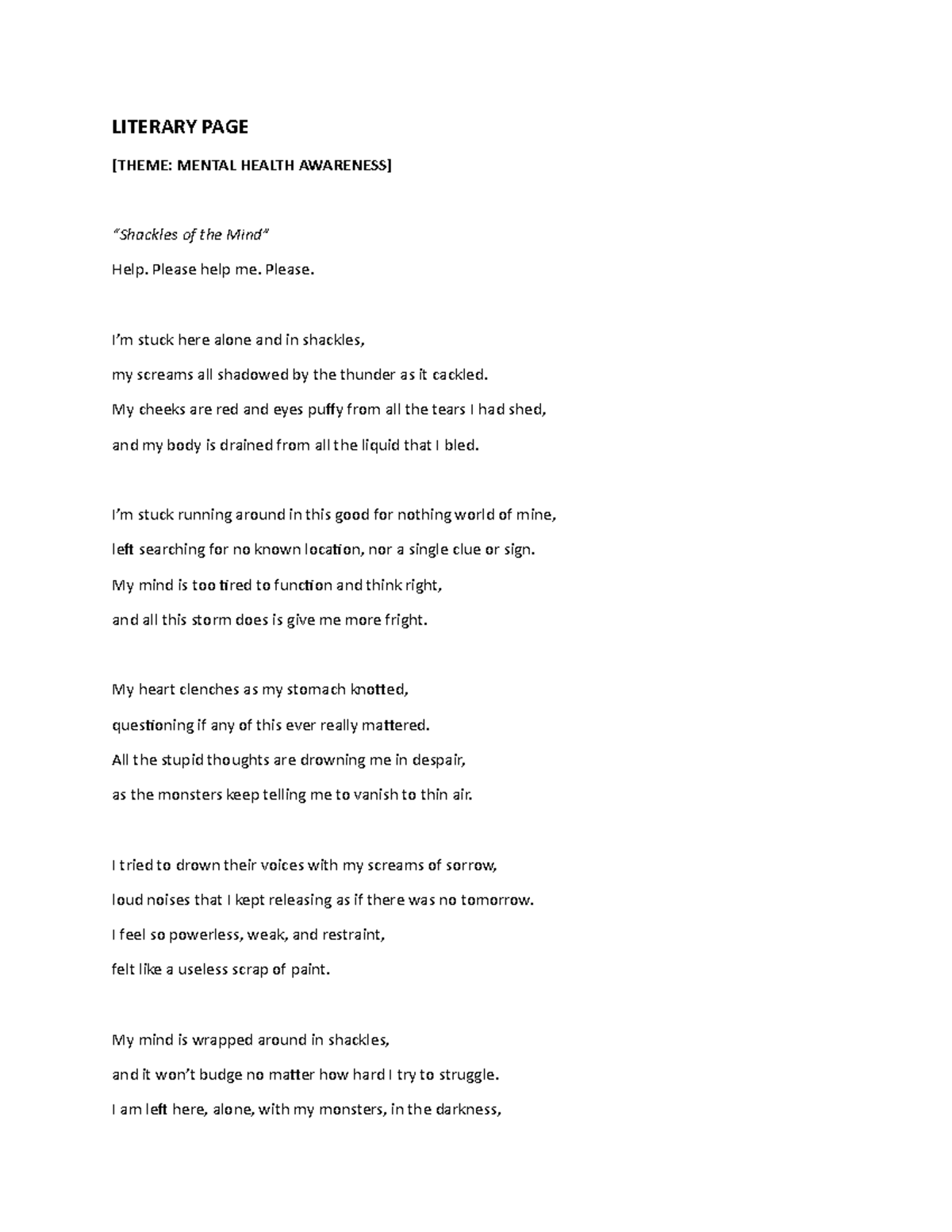 Literary-PAGE - Love - LITERARY PAGE [THEME: MENTAL HEALTH AWARENESS ...