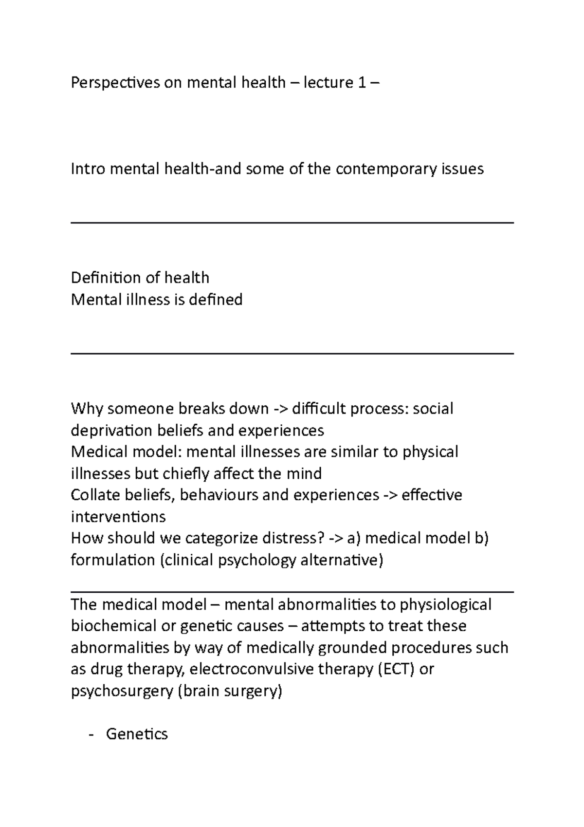 Perspectives on mental health 1 - 30%/40% of depression and anxiety are ...