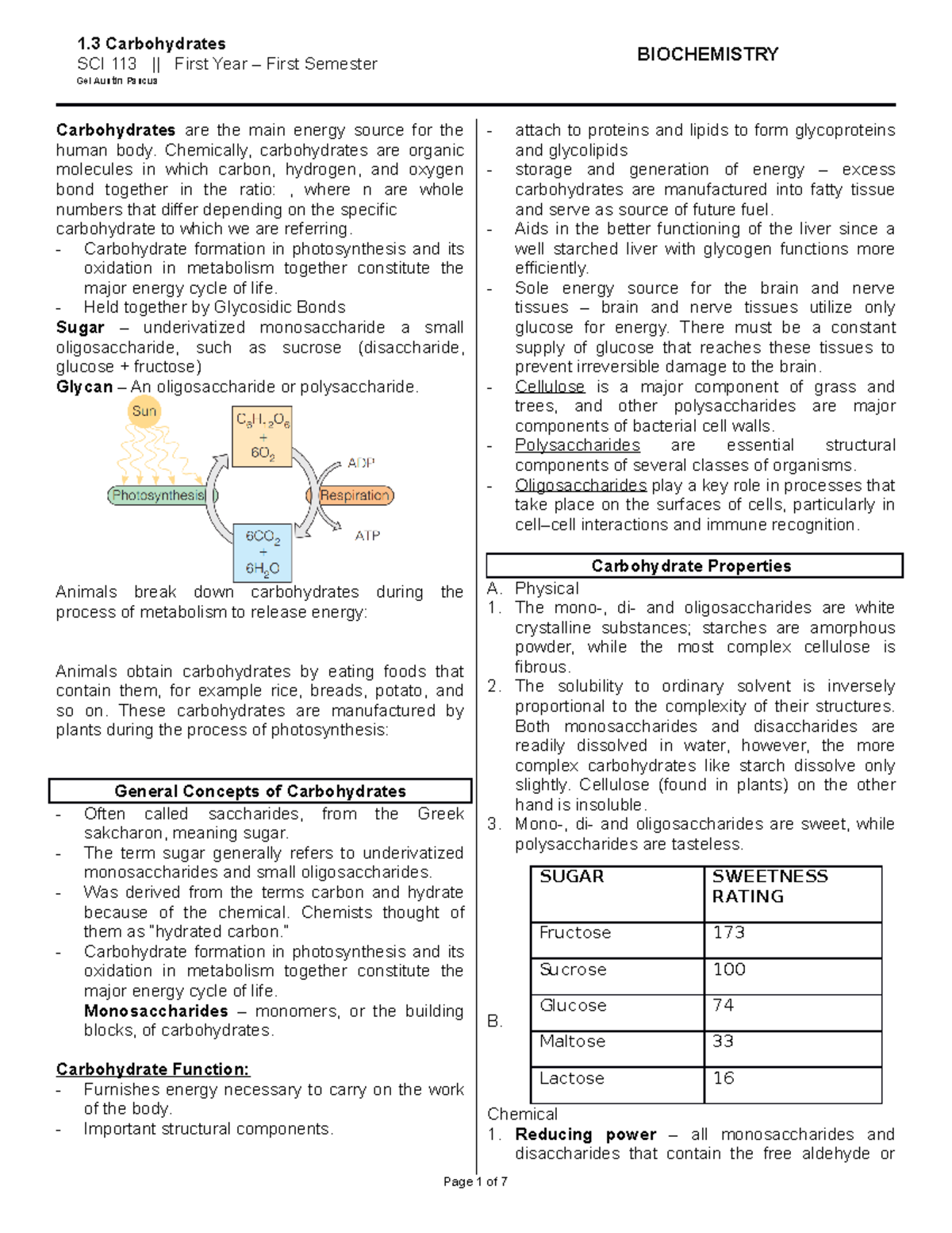 L3 Carbohydrates - psu - 1 Carbohydrates SCI 113 || First Year – First ...
