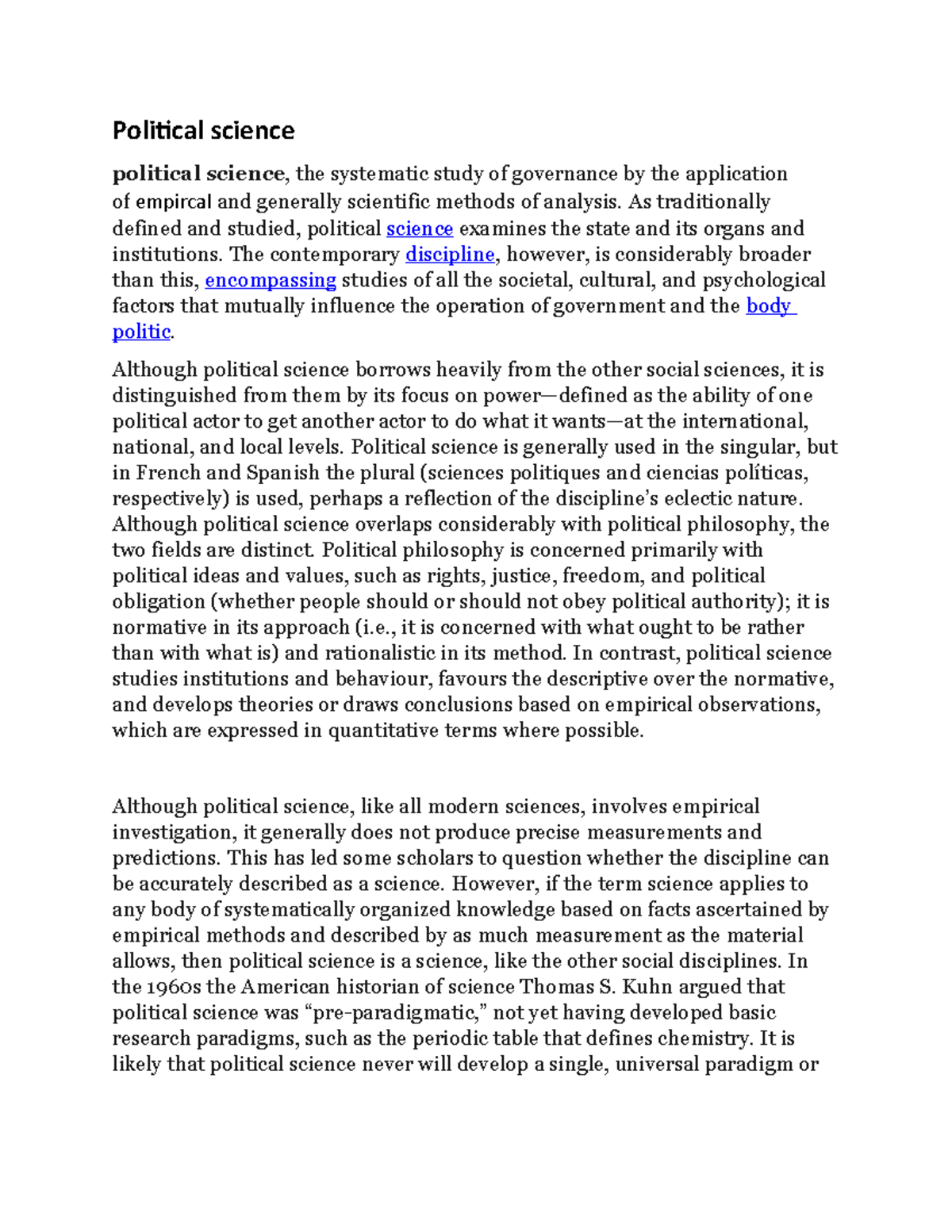 Political science summary - Political science political science, the ...