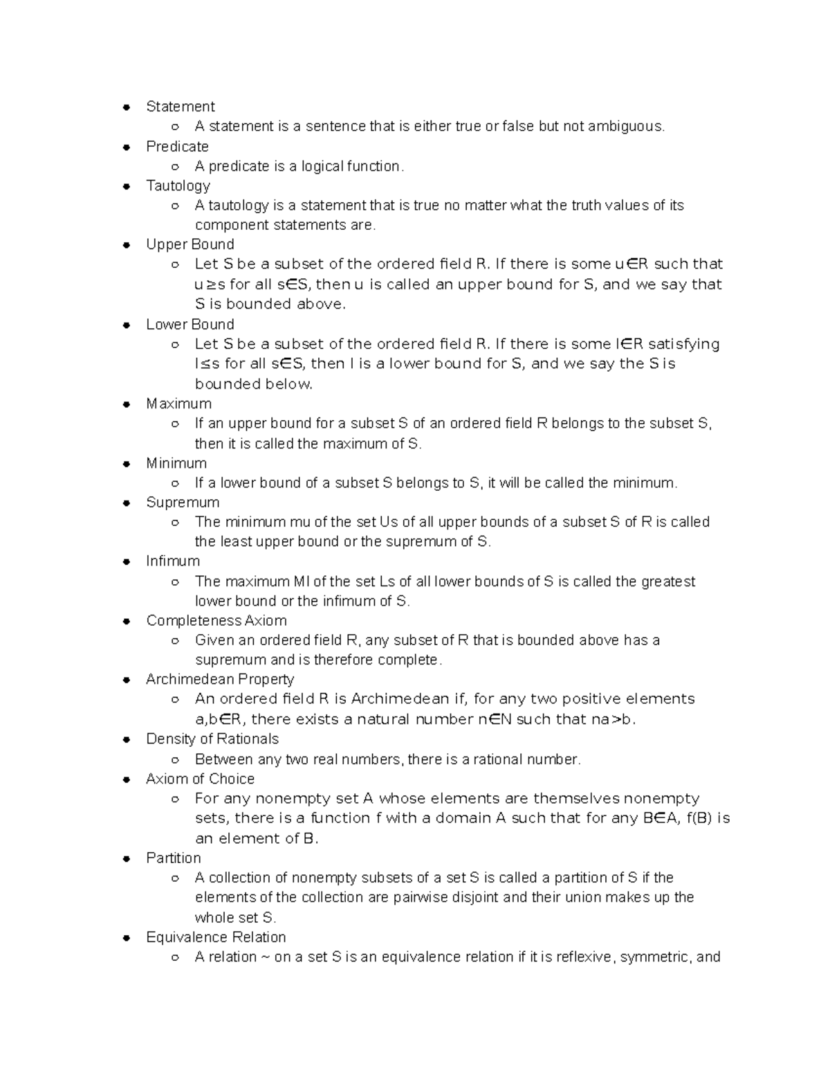 MATH-101 Midterm Review - Statement A statement is a sentence that is ...