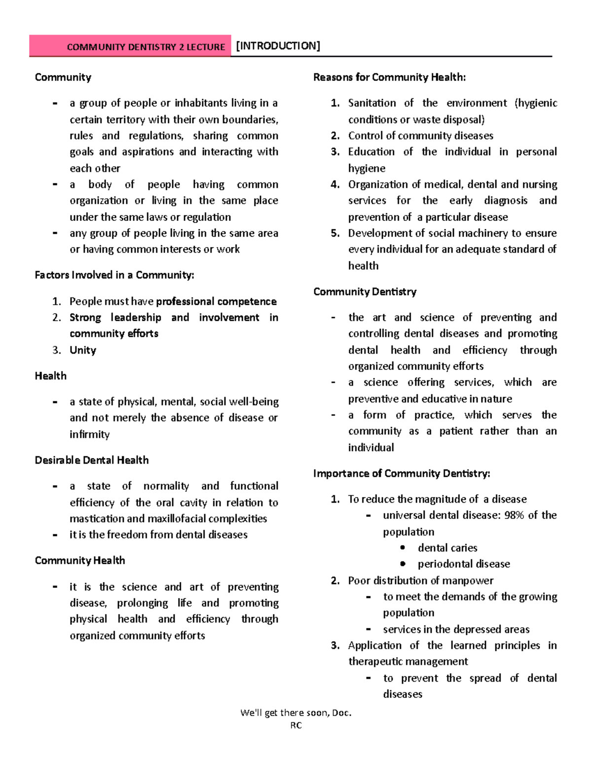 Introduction to Community Dentistry II - COMMUNITY DENTISTRY 2 LECTURE ...