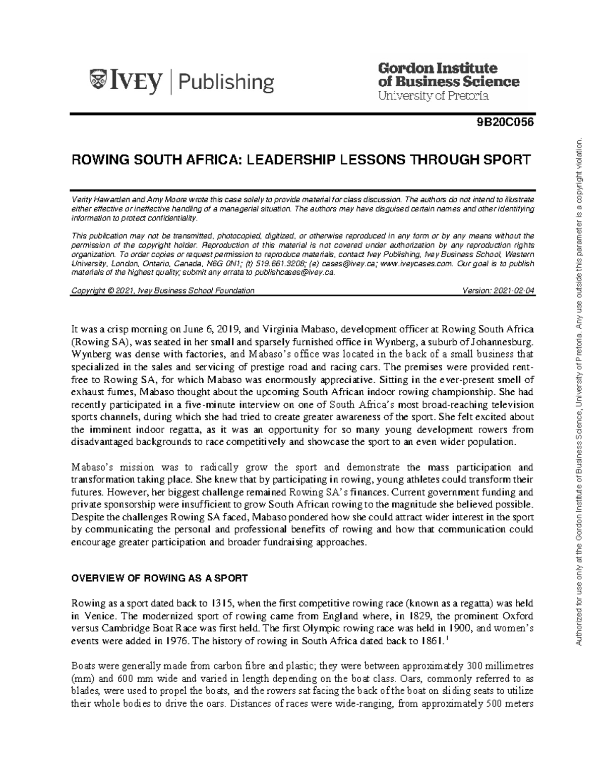 Rowing South Africa Leadership Lessons through Sport - 9B20C ROWING ...