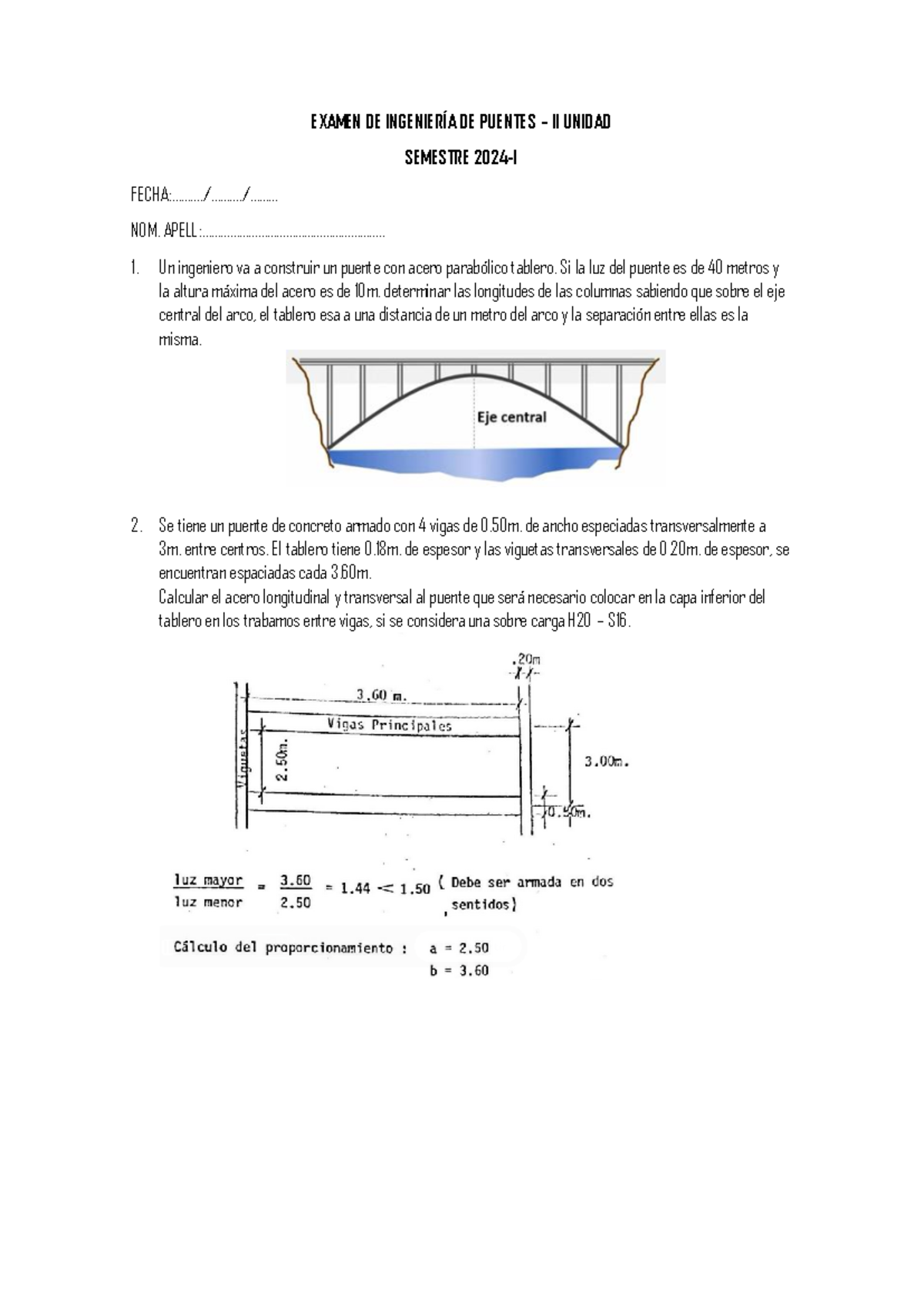 Examen DE ING. Puentes - II Unidad A - EXAMEN DE INGENIERÍA DE PUENTES ...