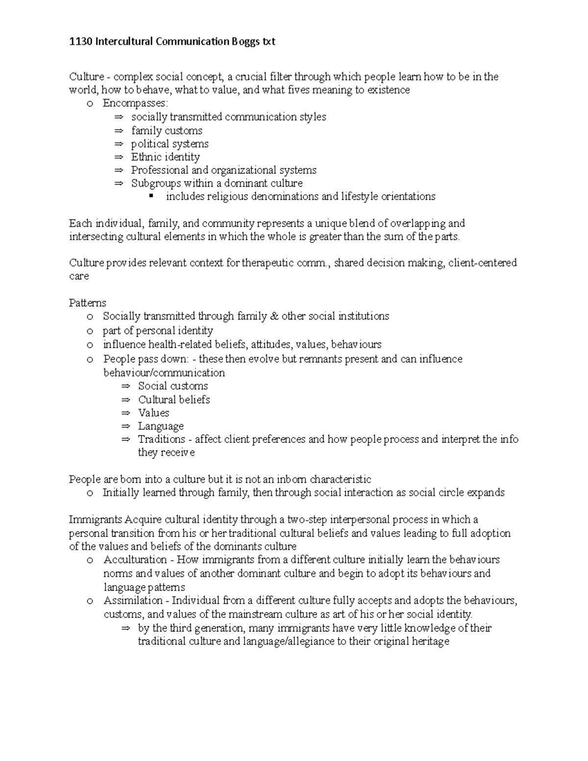 1130 intercultural Communication boggs - Culture - complex social ...