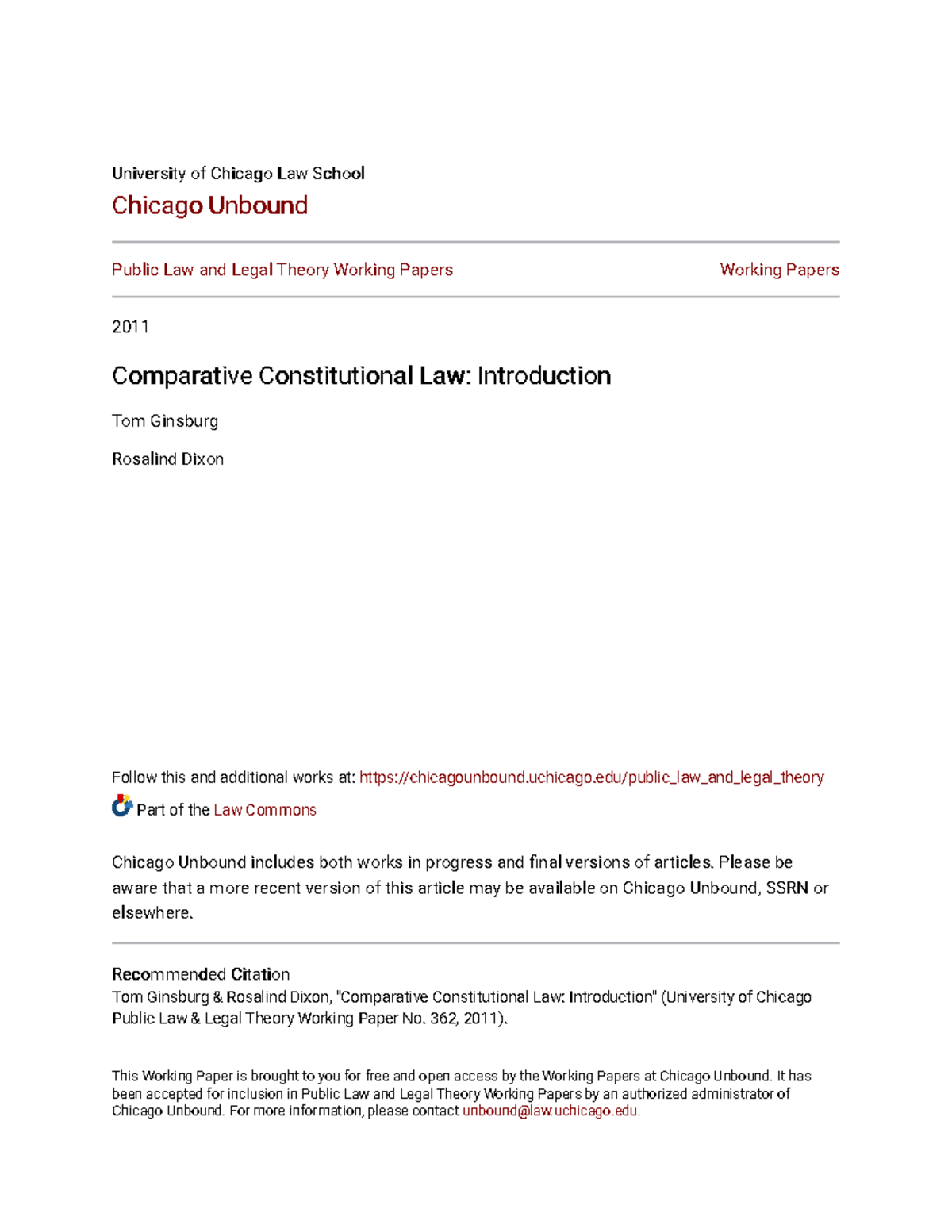 Comparative Constitutional Law Introduction - University of Chicago Law ...