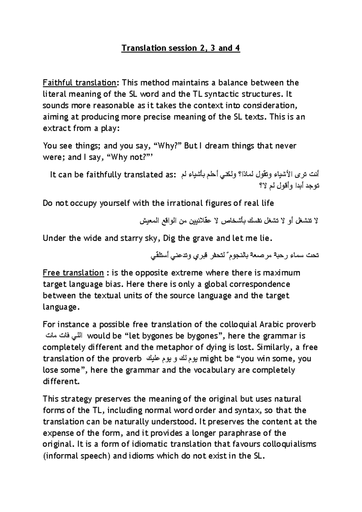 Initiation to Translation - Translation session 2, 3 and 4 Faithful ...